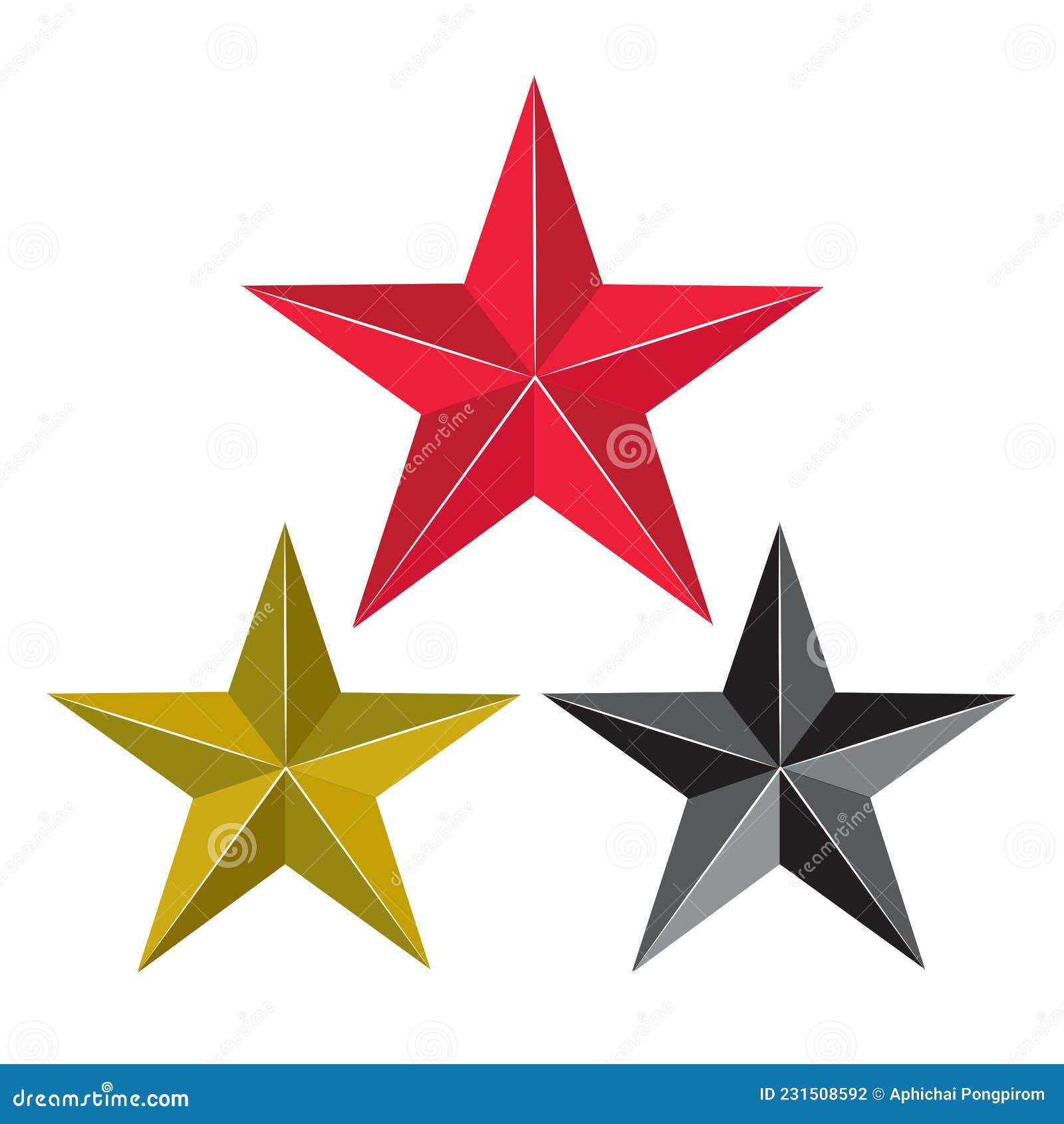 Collection Vector Illustration. Three Stars, Three Colors, Dimensional ...