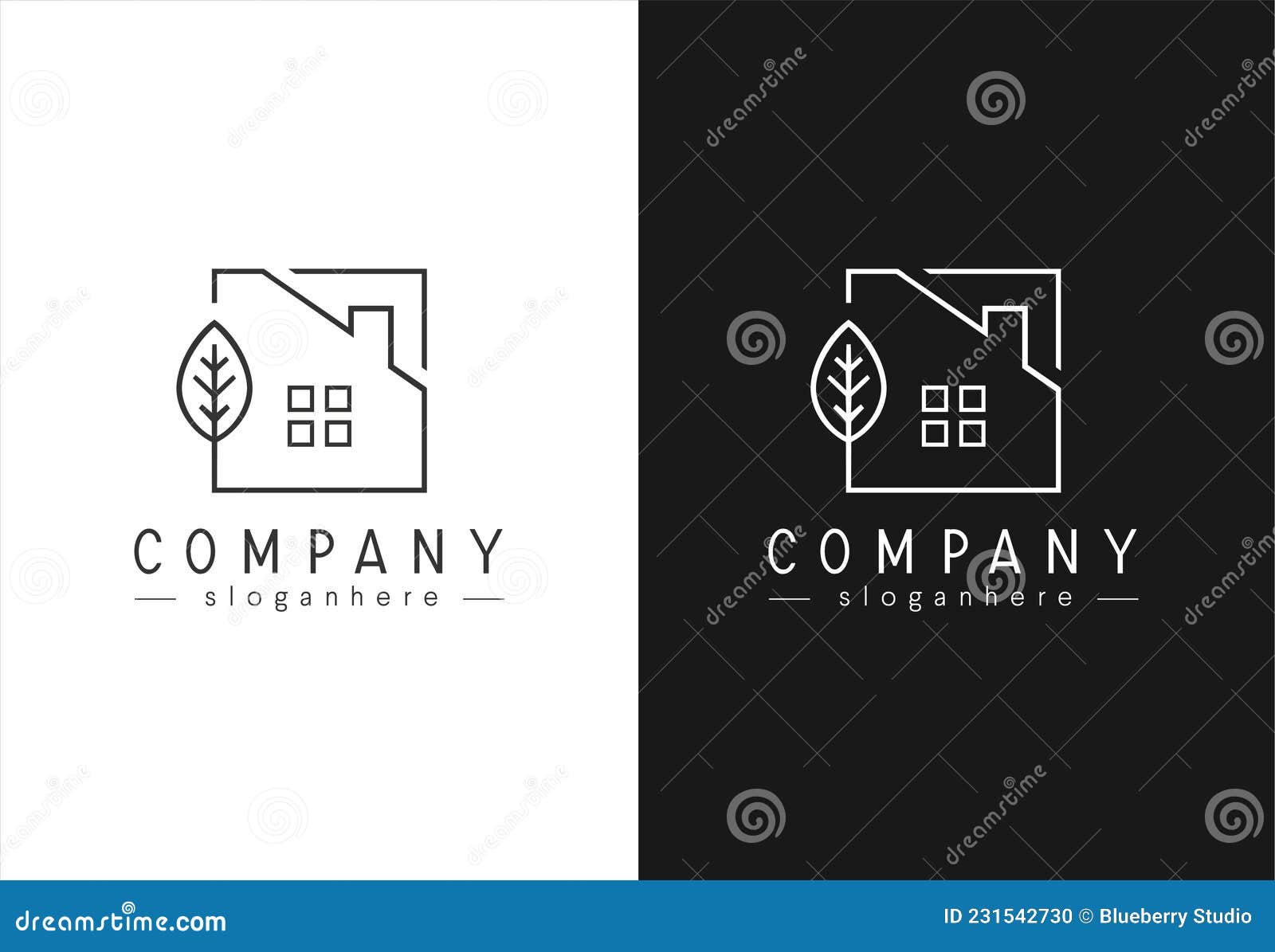 Modern Minimalist Box House with Tree Logo Line Art Design Icon ...
