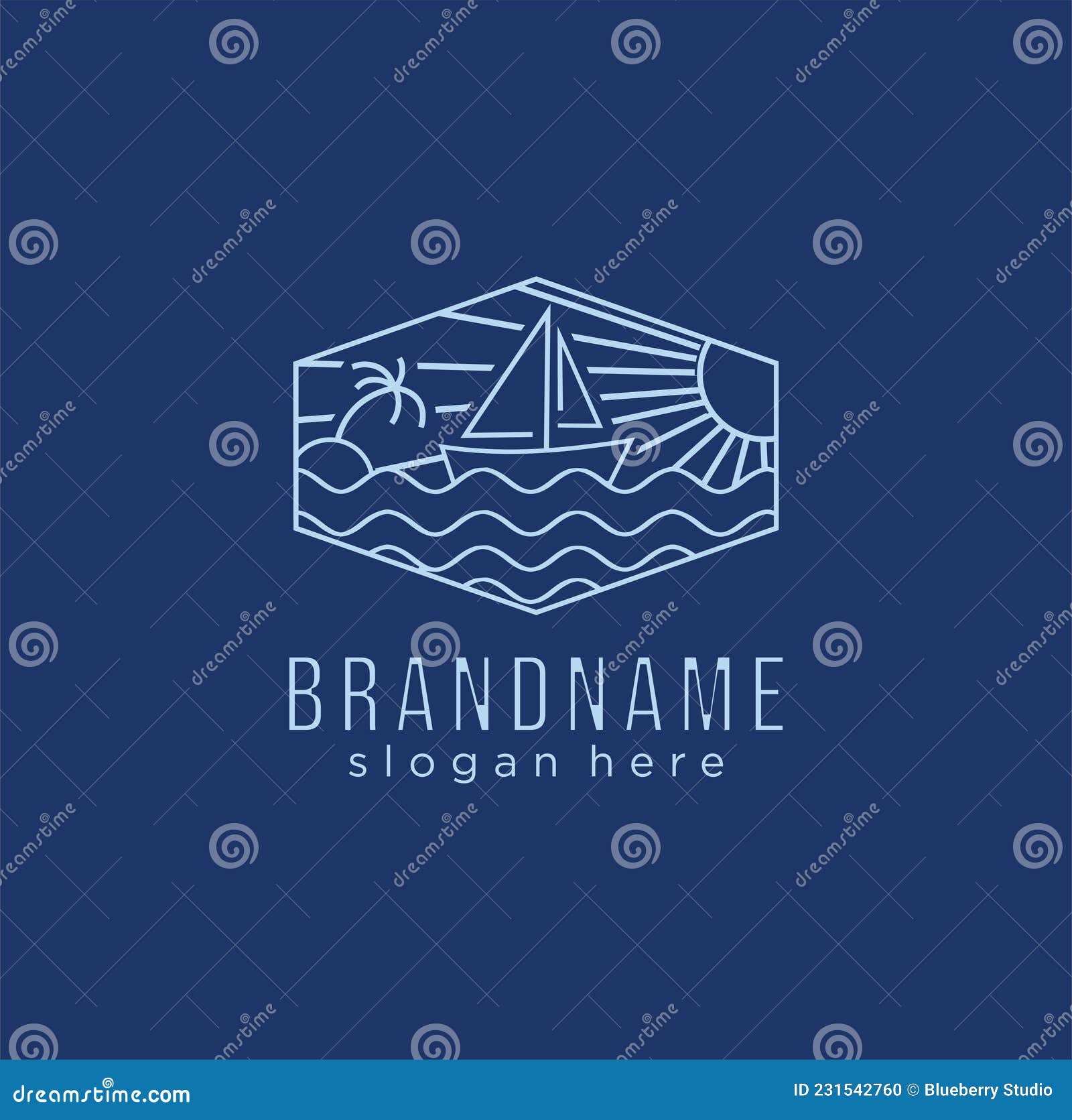 Minimalist Boat Sunset Sunrise Beach Logo Design Line Art Icon Vector ...