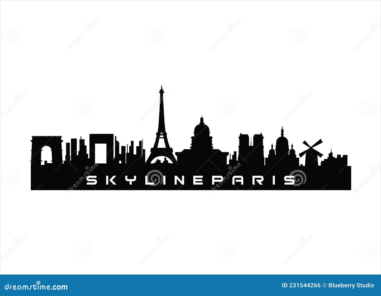 Paris Skyline Horizontal Banner Black Silhouette of Paris Vector ...
