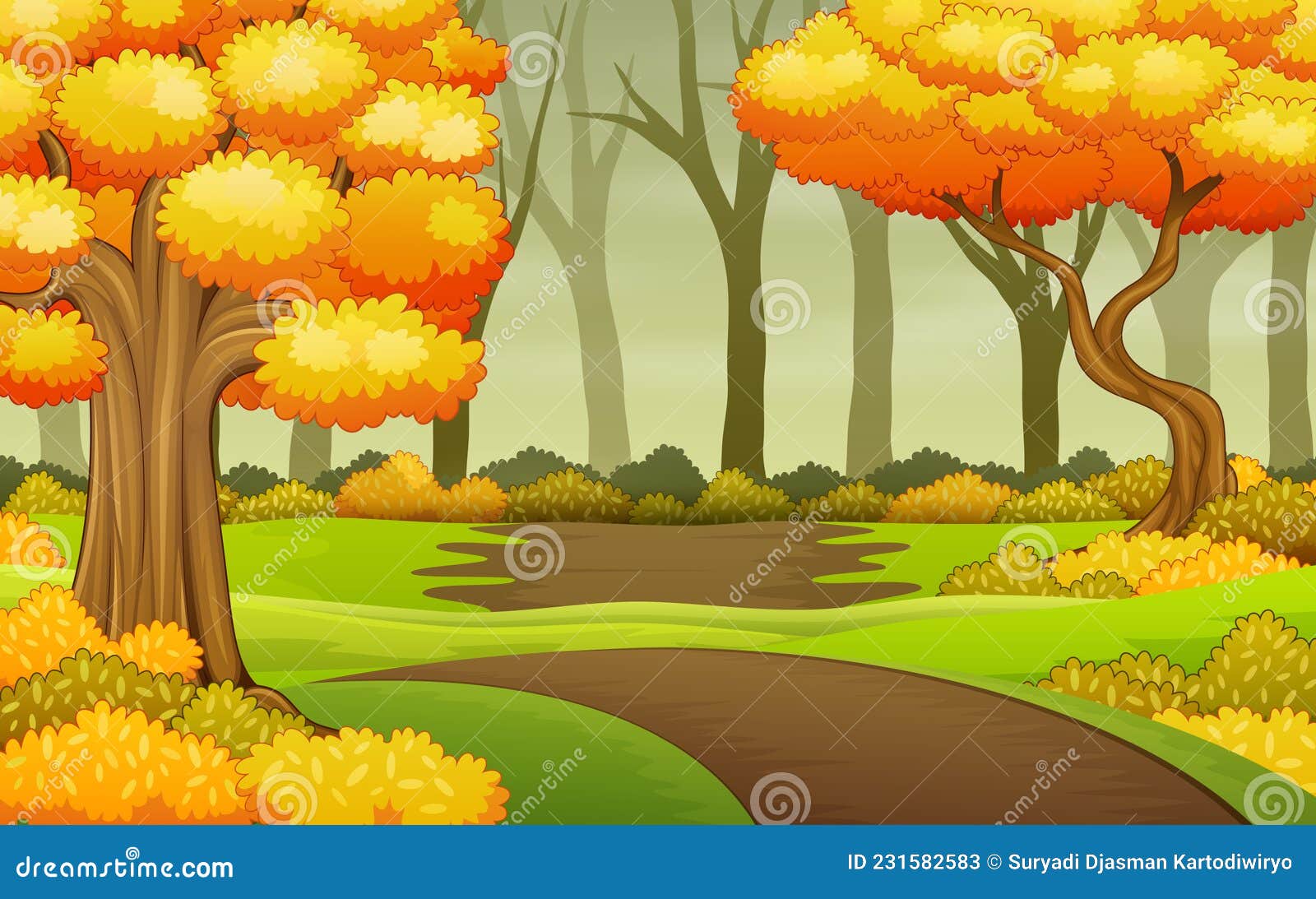 Autumn Trees in the Forest Background Stock Vector - Illustration of ...