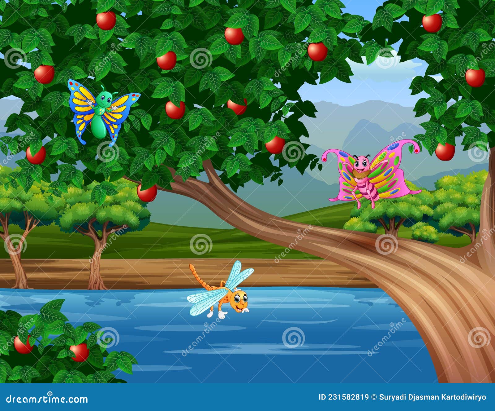 Some Insects Flying Near the Apple Tree Stock Vector - Illustration of ...