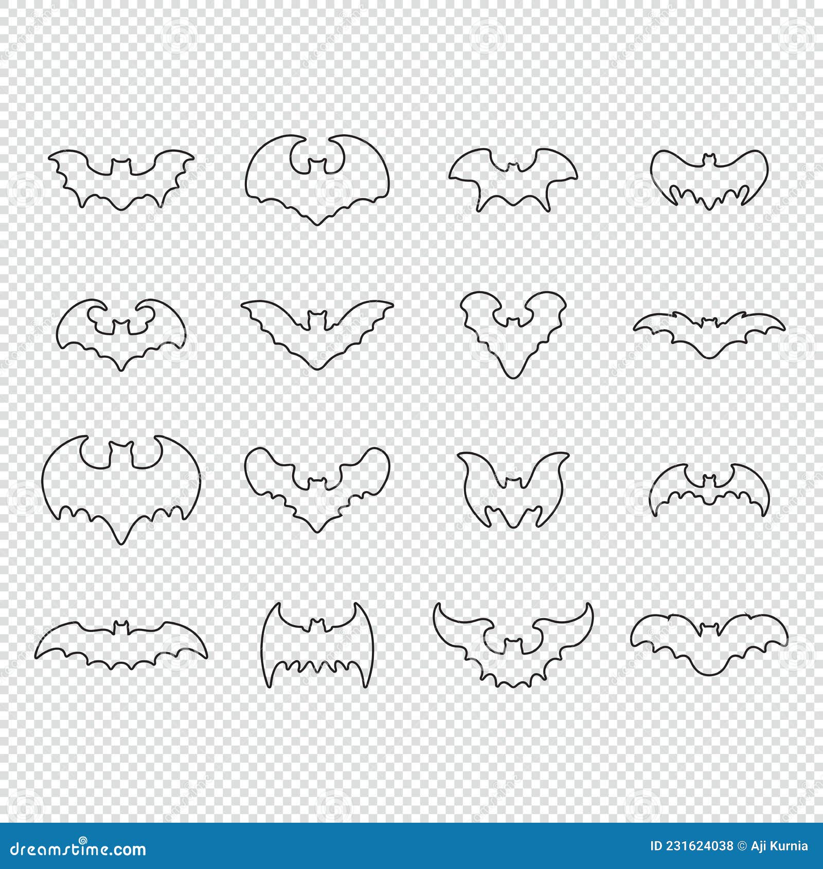 Set of Icons Bat Outline Vector Stock Vector - Illustration of ...