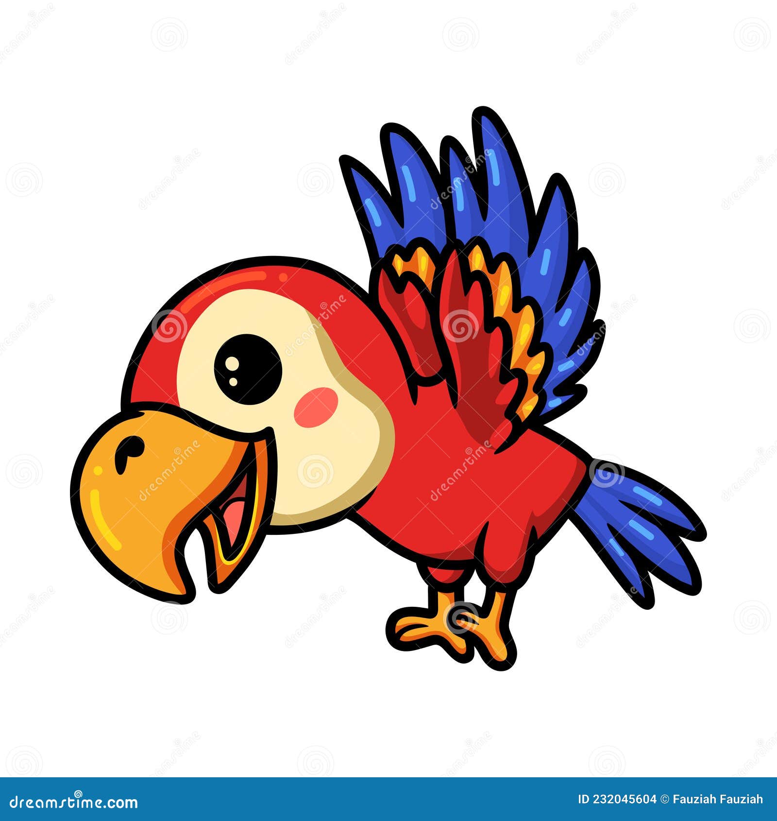Cute Red Little Parrot Cartoon Stock Vector - Illustration of bird ...
