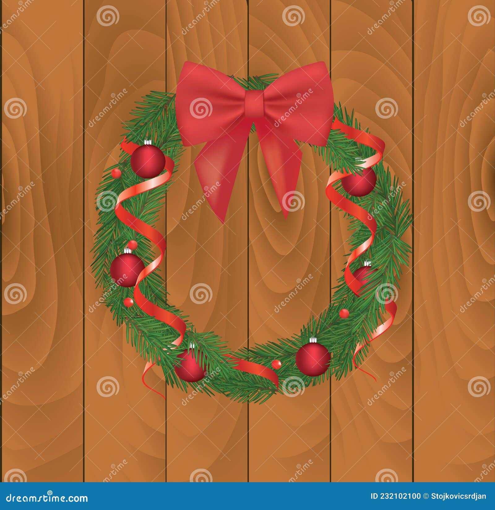 Christmas Wreath with Red Bow Stock Vector - Illustration of isolated ...
