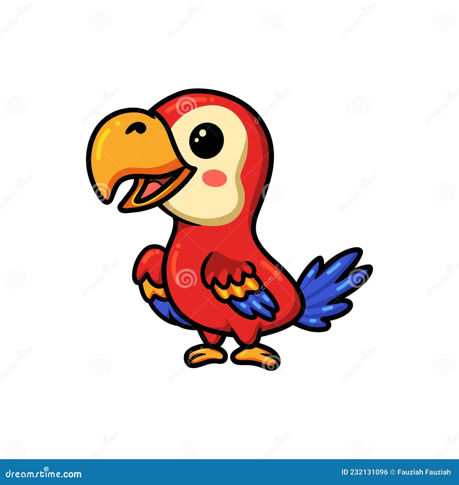 Cute Red Little Parrot Cartoon Stock Vector - Illustration of funny ...