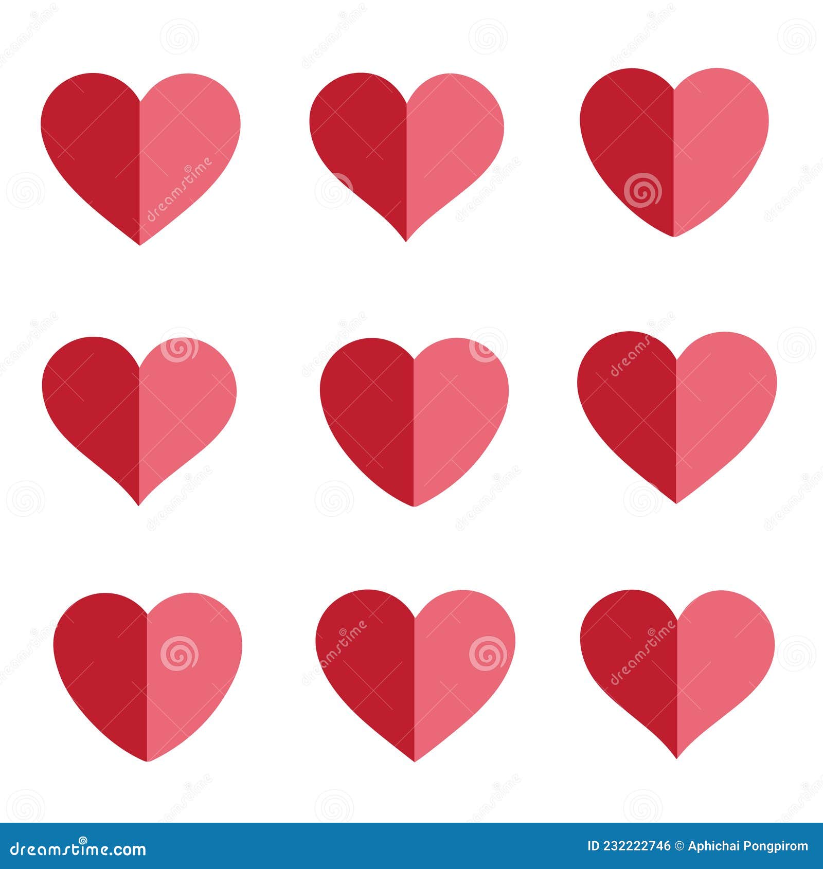 Illustration Vector Heart Red Nine Halves Dark and Light on a White ...
