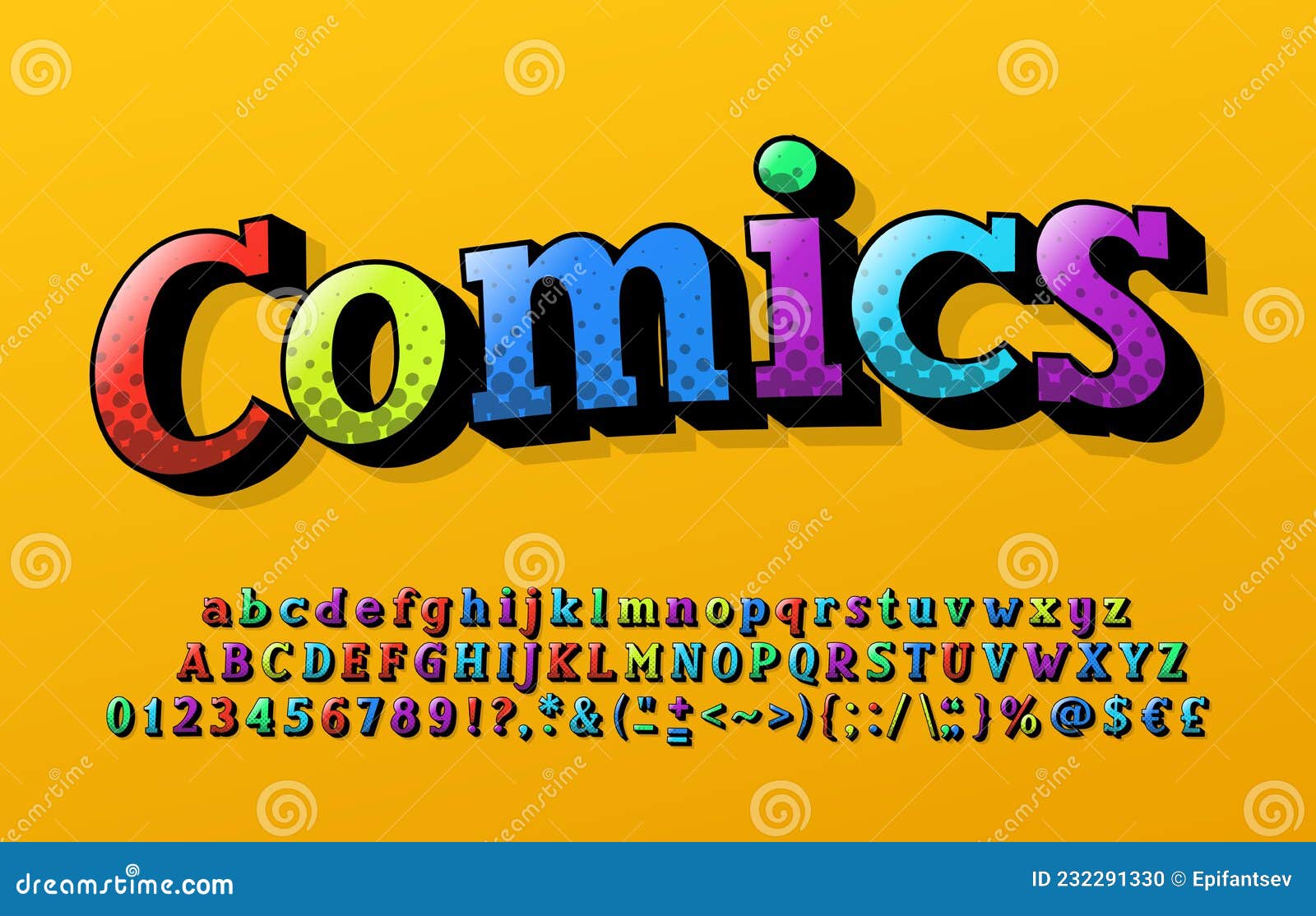 Comics Alphabet Font. Letters, Numbers and Punctuations in Retro Comic ...
