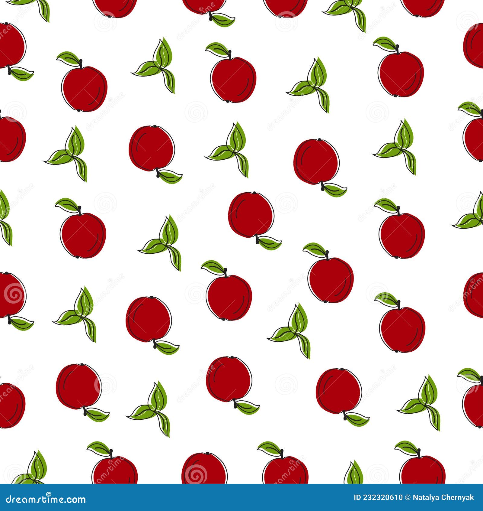 Seamless Pattern with Red Apple and Green Leaves on White Background ...