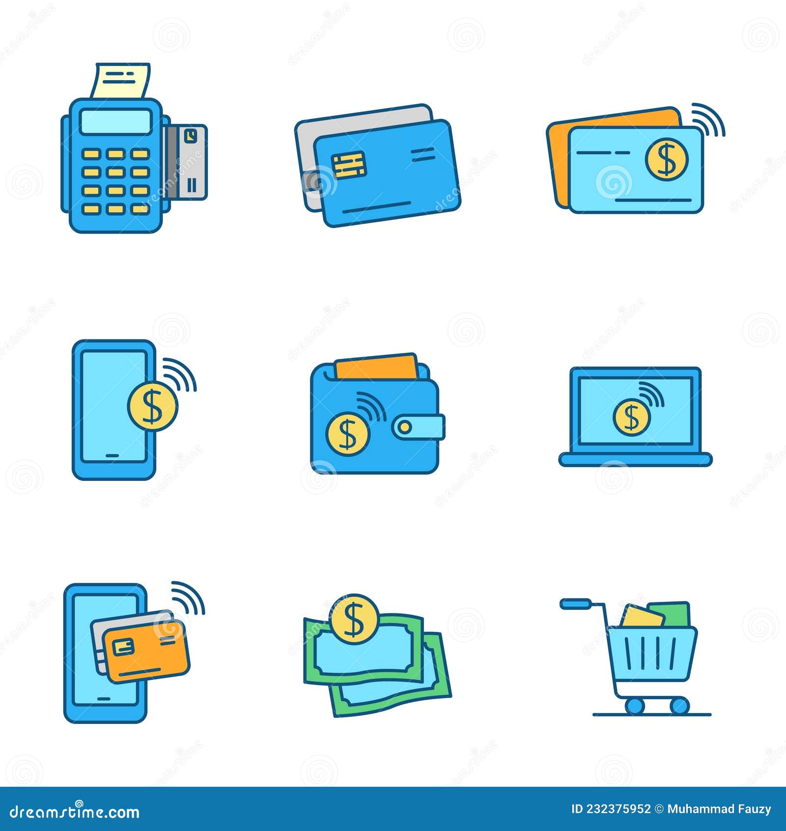 Set of Cashless Payment Icons in Linear Color Style Stock Vector ...