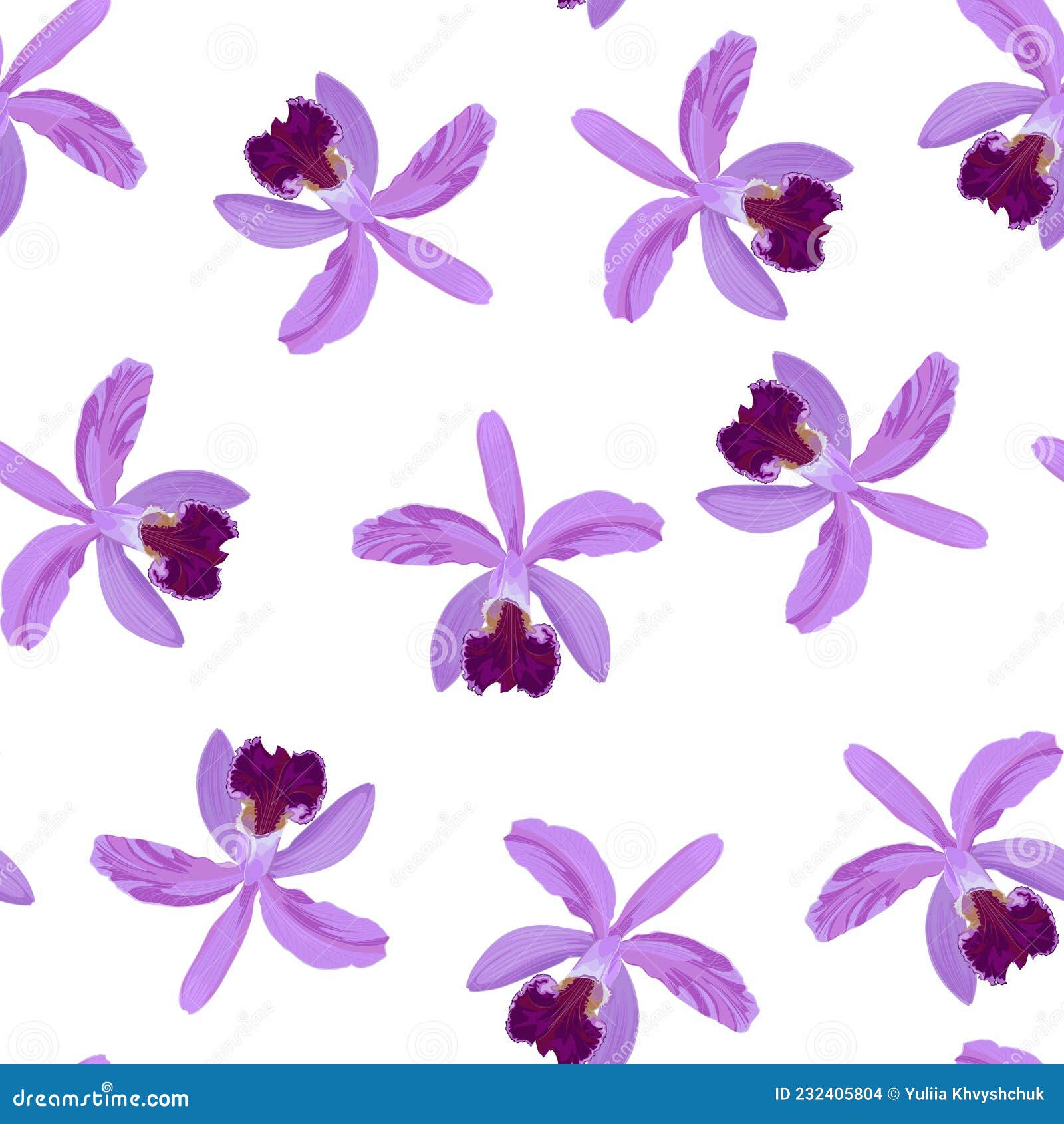 Pink Violet Orchid Flowers Seamless Pattern. Decorative Background in ...