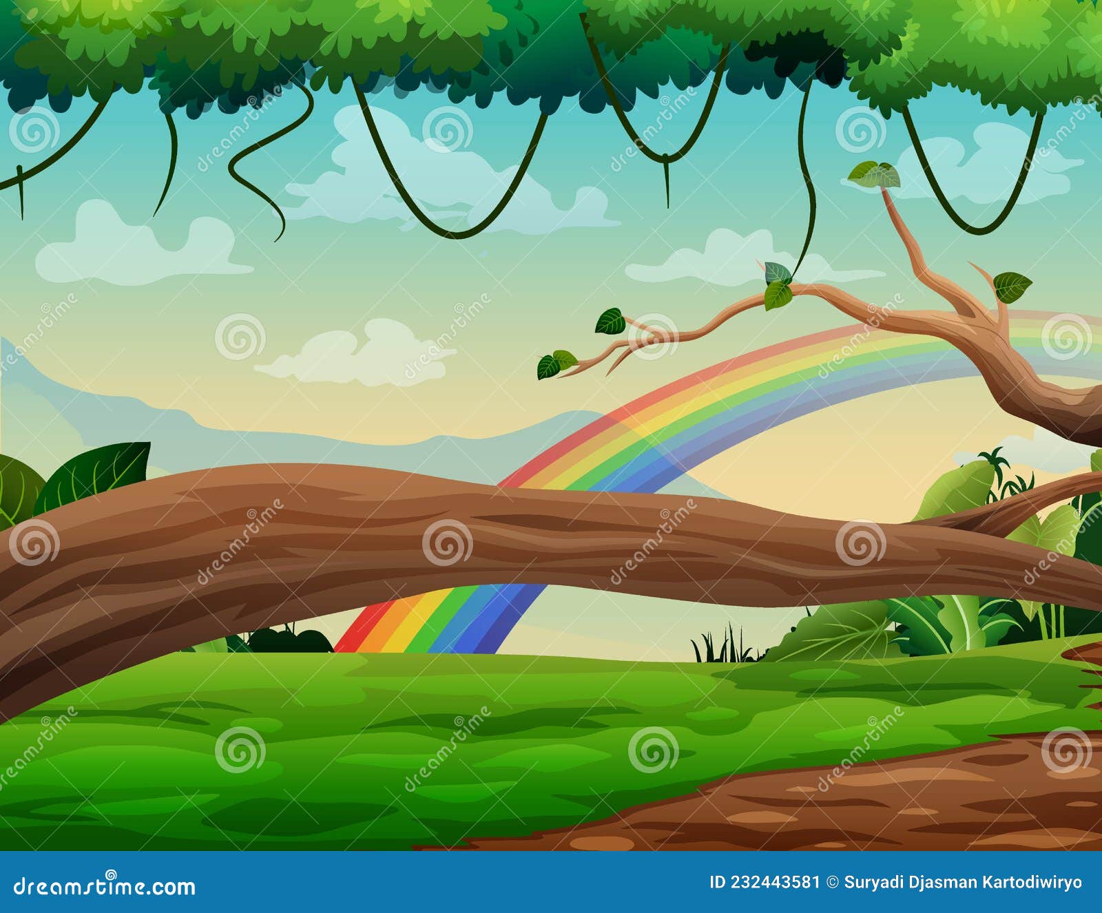 Colorful the Rainbow in a Natural Landscape Stock Vector - Illustration ...