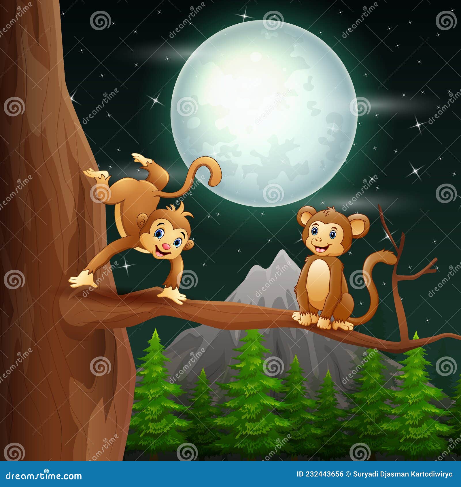 Two Monkeys On Branch, Vector. Monkeys Silhouettes On Tree Illustration ...