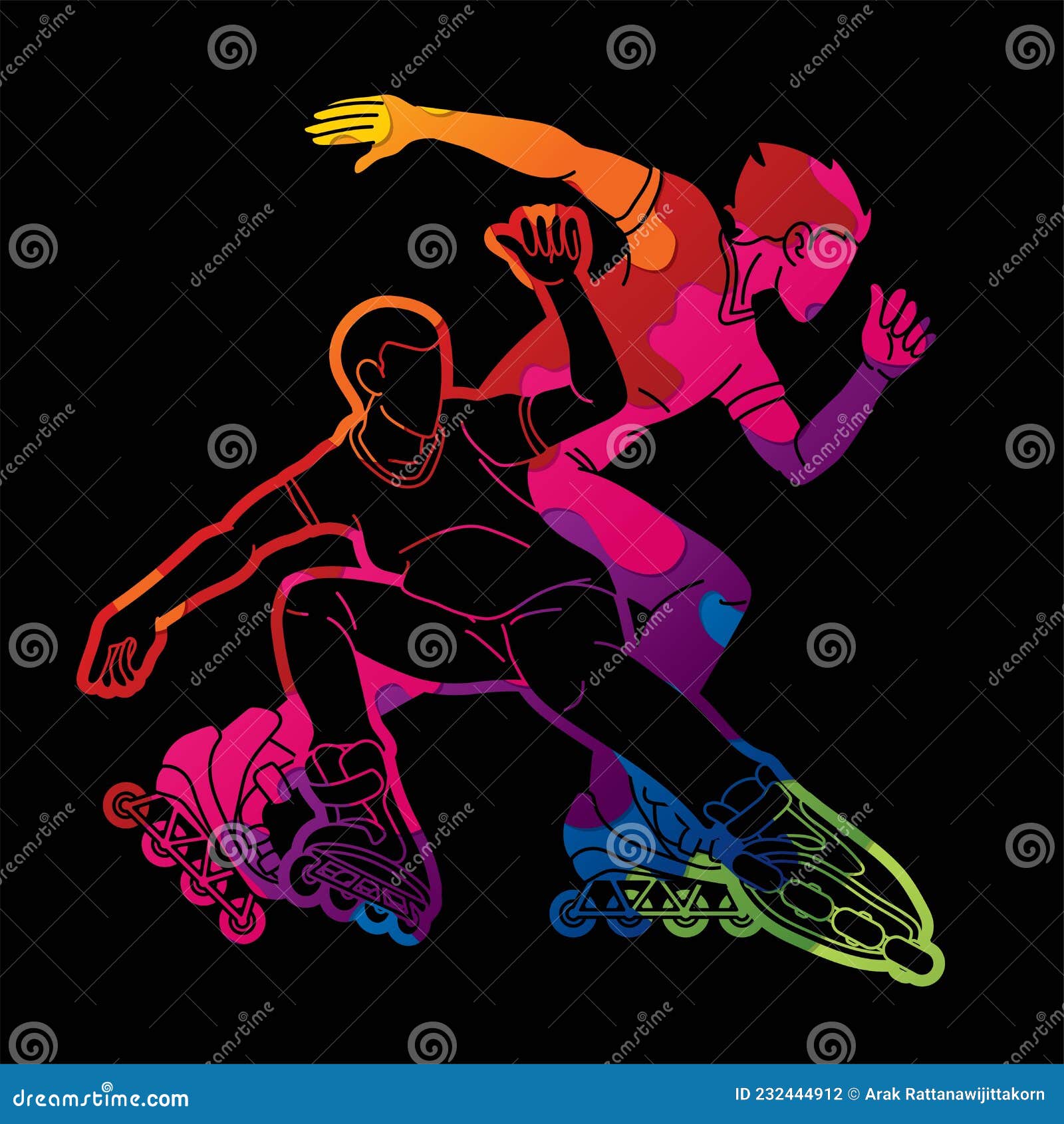Group of Roller Blade Players Extreme Sport Action Cartoon Graphic ...