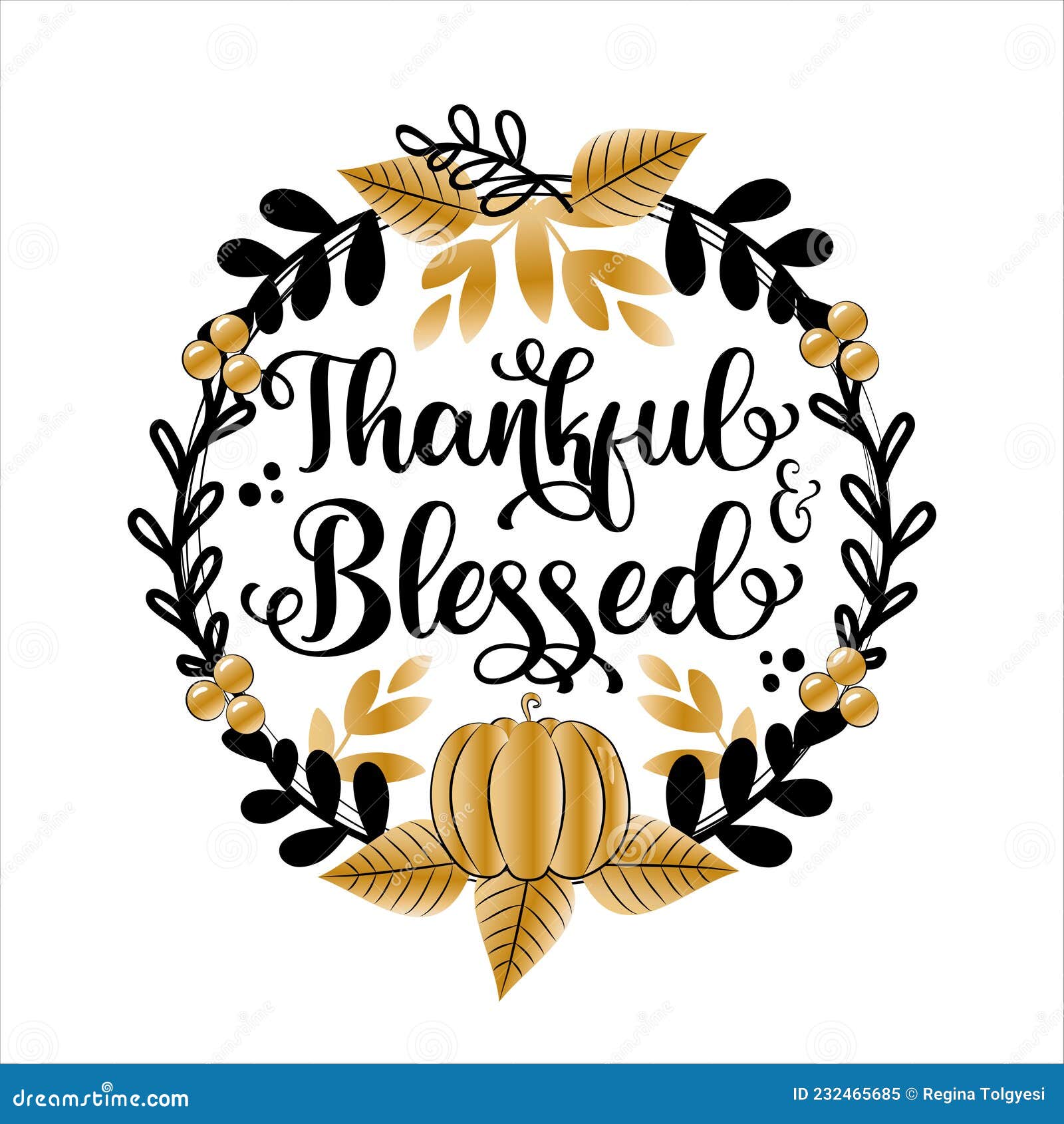 Thankful and Blessed - Elegant Greeting in Pumpkin and Leaf Wreath ...
