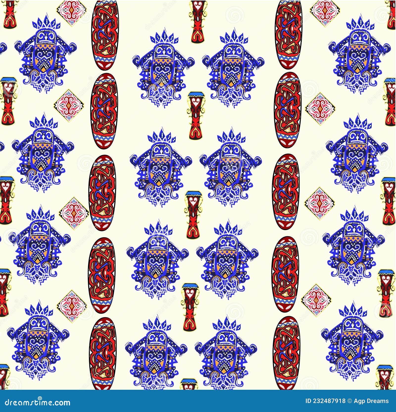 Beautiful Colorful Batik Motif With Tifa And Native Papua Shield Vector ...