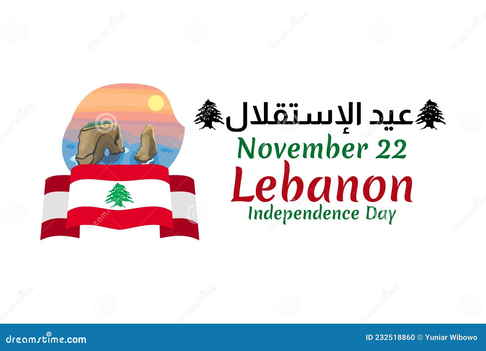 November 22, Happy Independence Day of Lebanon Vector Illustration ...