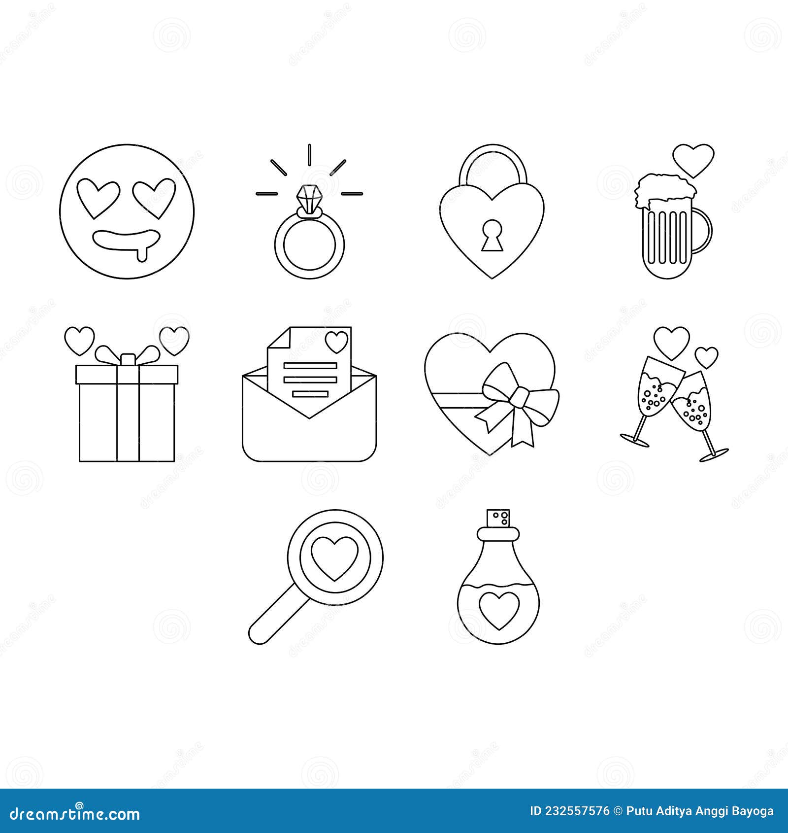 Lovely icon set stock vector. Illustration of heart - 232557576