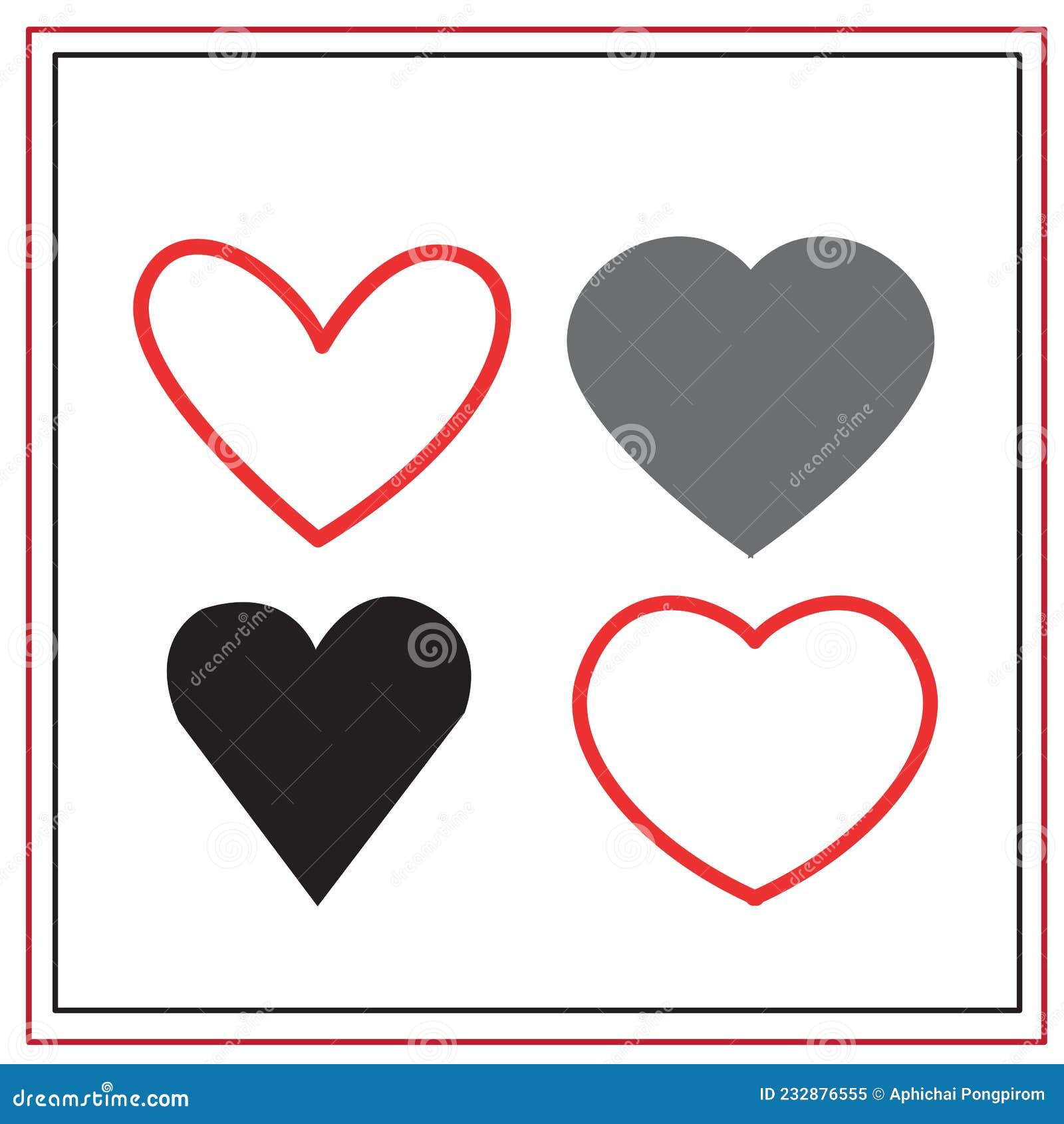 Collection of Four Heart Illustrations, Valentine`s Day, Love Symbol ...