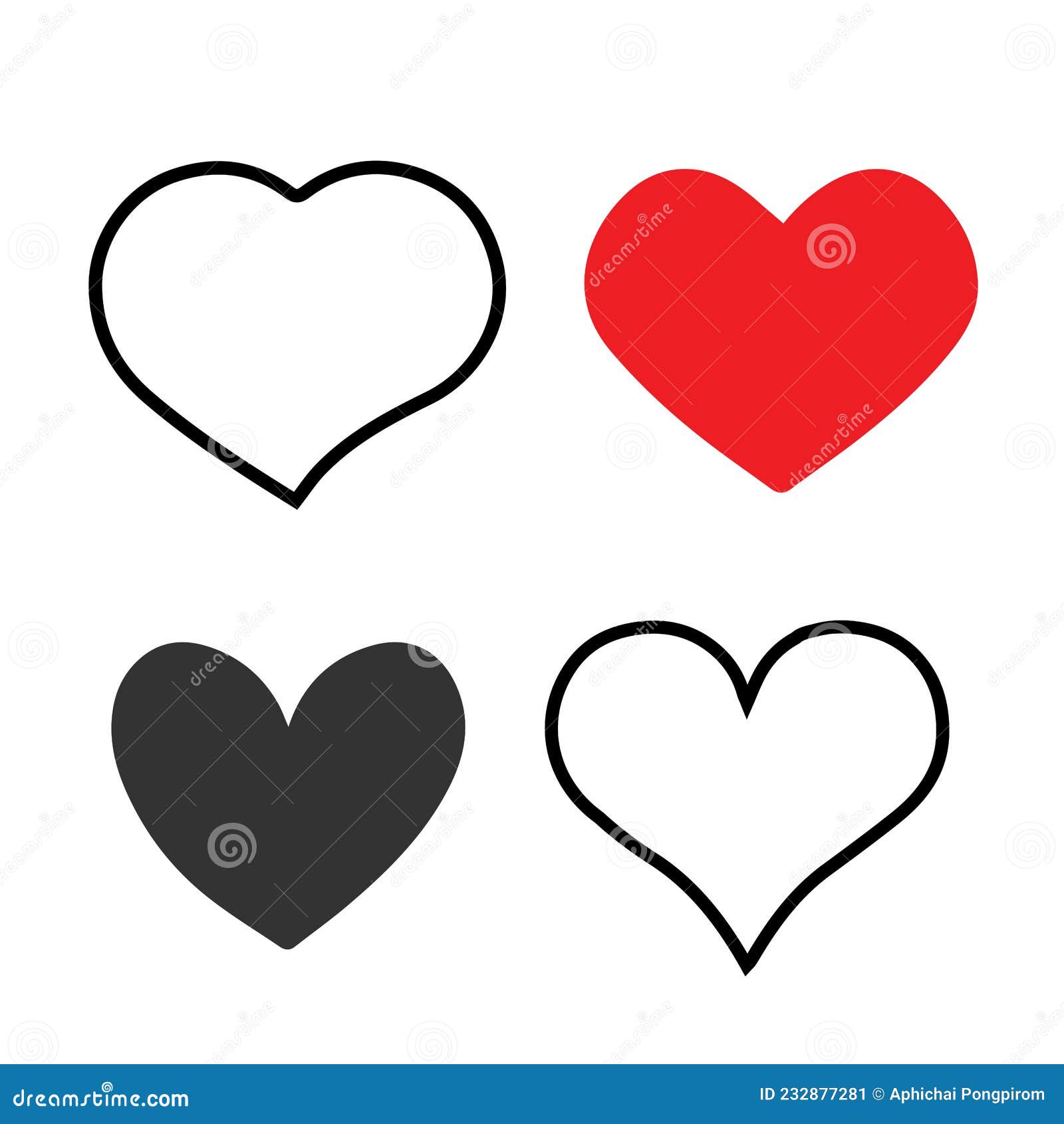 Collection of 4 Heart Illustrations, Valentine`s Day, Love Symbol Icon ...