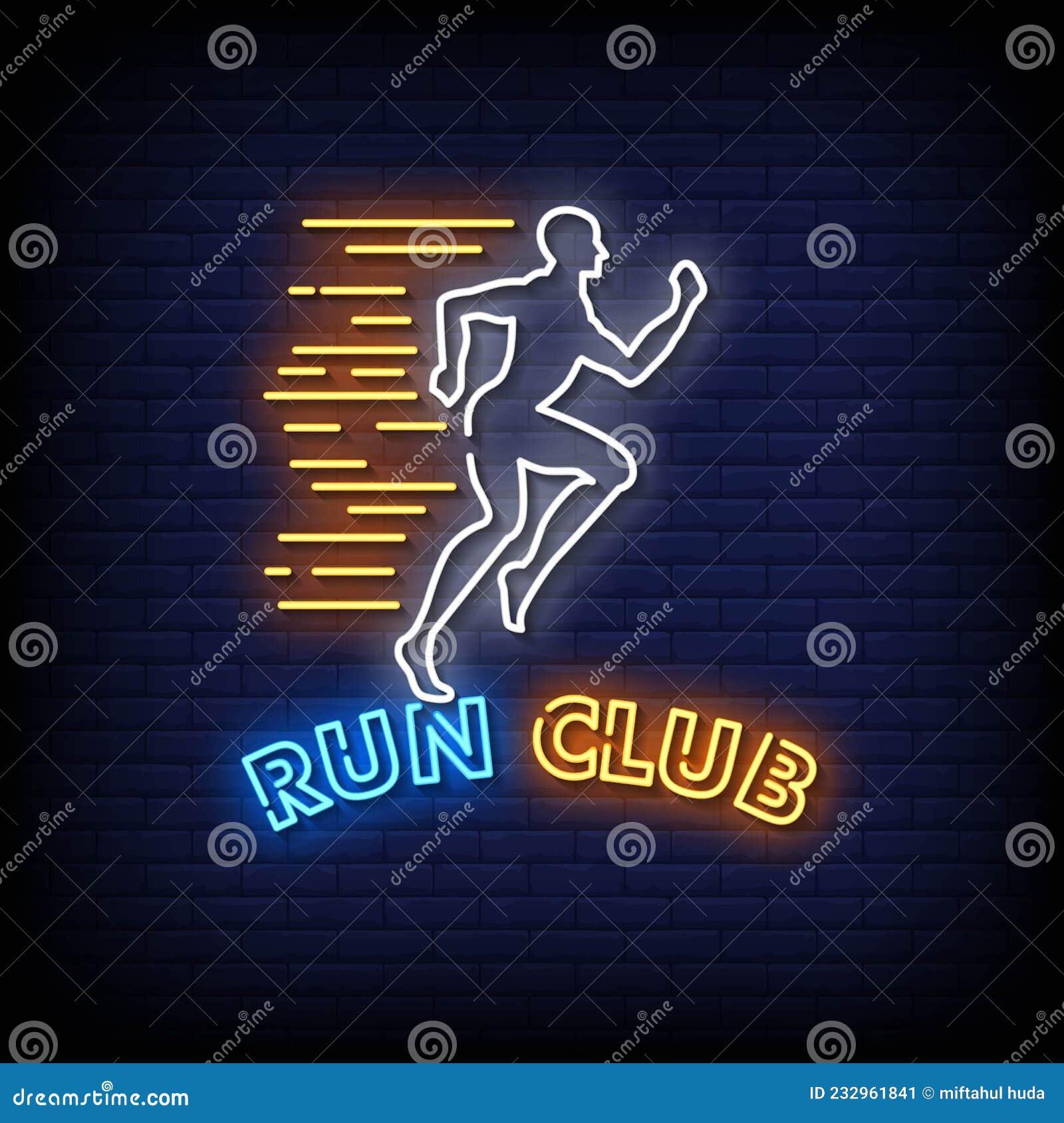 Run Club Neon Signs Style Text Vector Stock Vector - Illustration of ...