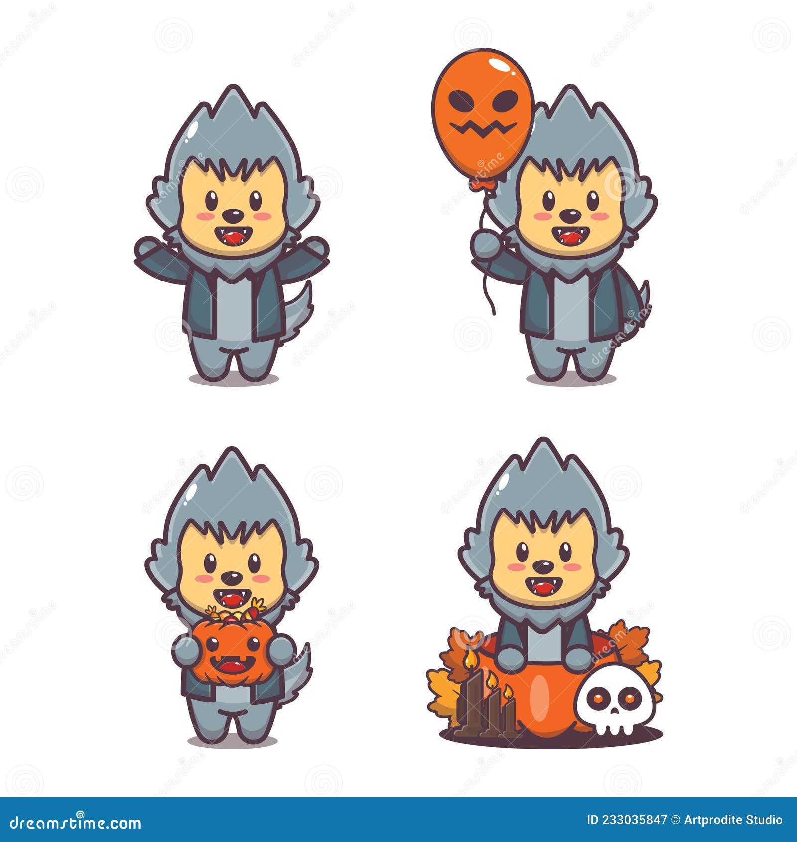 Cute Halloween Werewolf Cartoon Vector Illustration Stock Vector ...