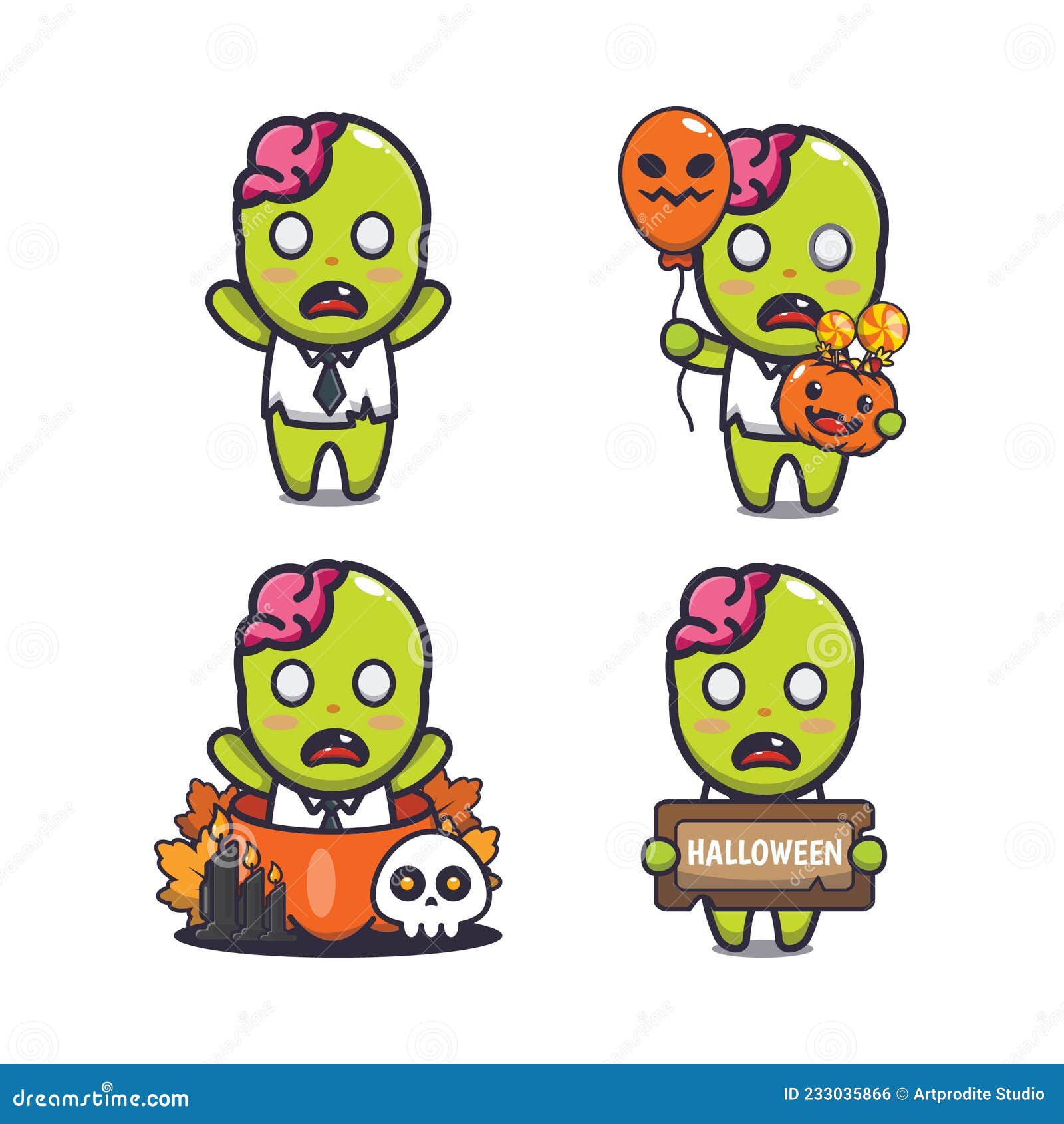 Cute Halloween Zombie Cartoon Vector Illustration Stock Vector ...