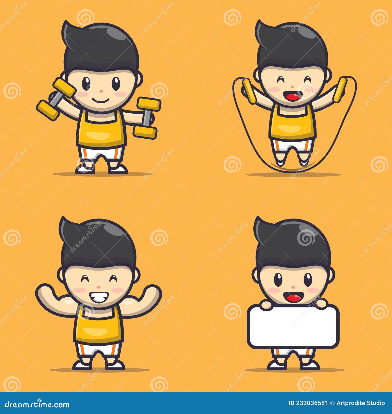 Cute Fitness Cartoon Vector Illustration Stock Vector - Illustration of ...