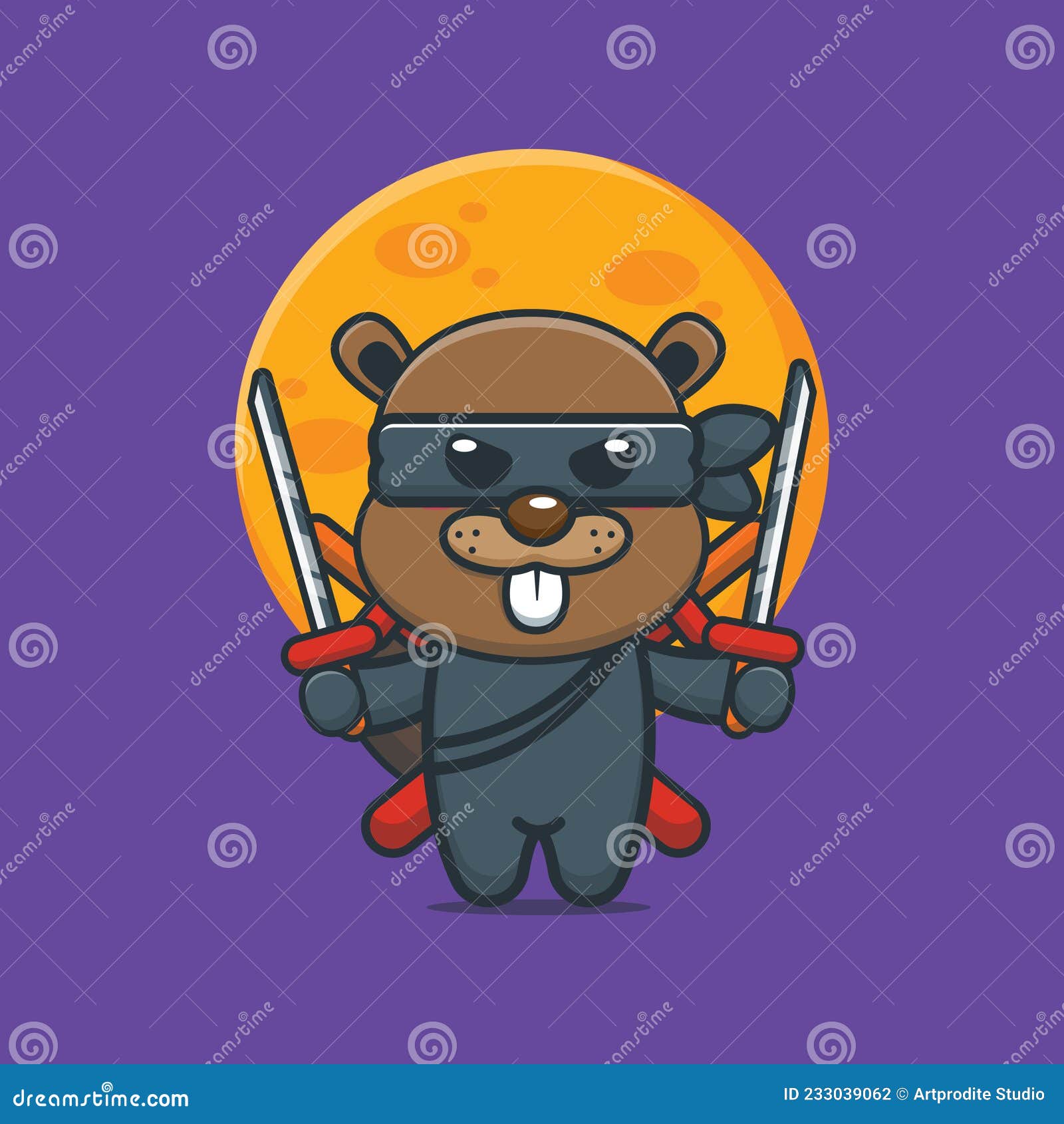 Cute Beaver Ninja. Cute Animal Cartoon Illustration Stock Vector ...