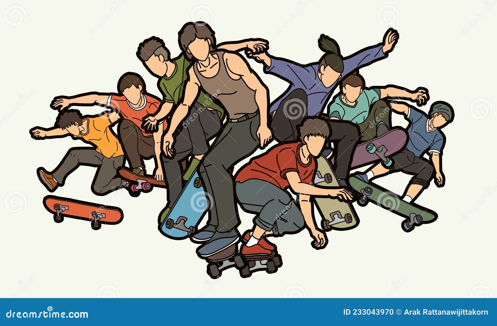 Skateboarder Playing Together Group of Skateboard Players Extreme Sport ...