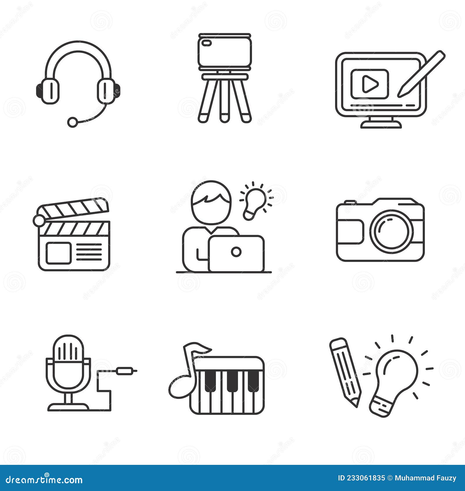 Set of Content Creator Icon in Linear Style Stock Vector - Illustration ...