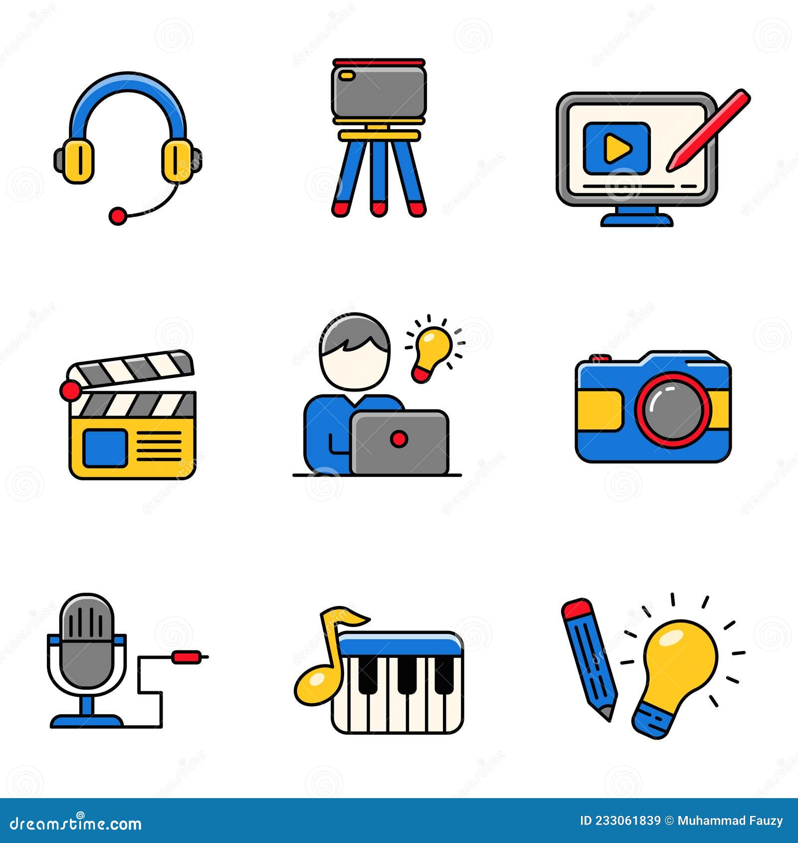 Set of Content Creator Icon in Colorful Style Stock Vector ...