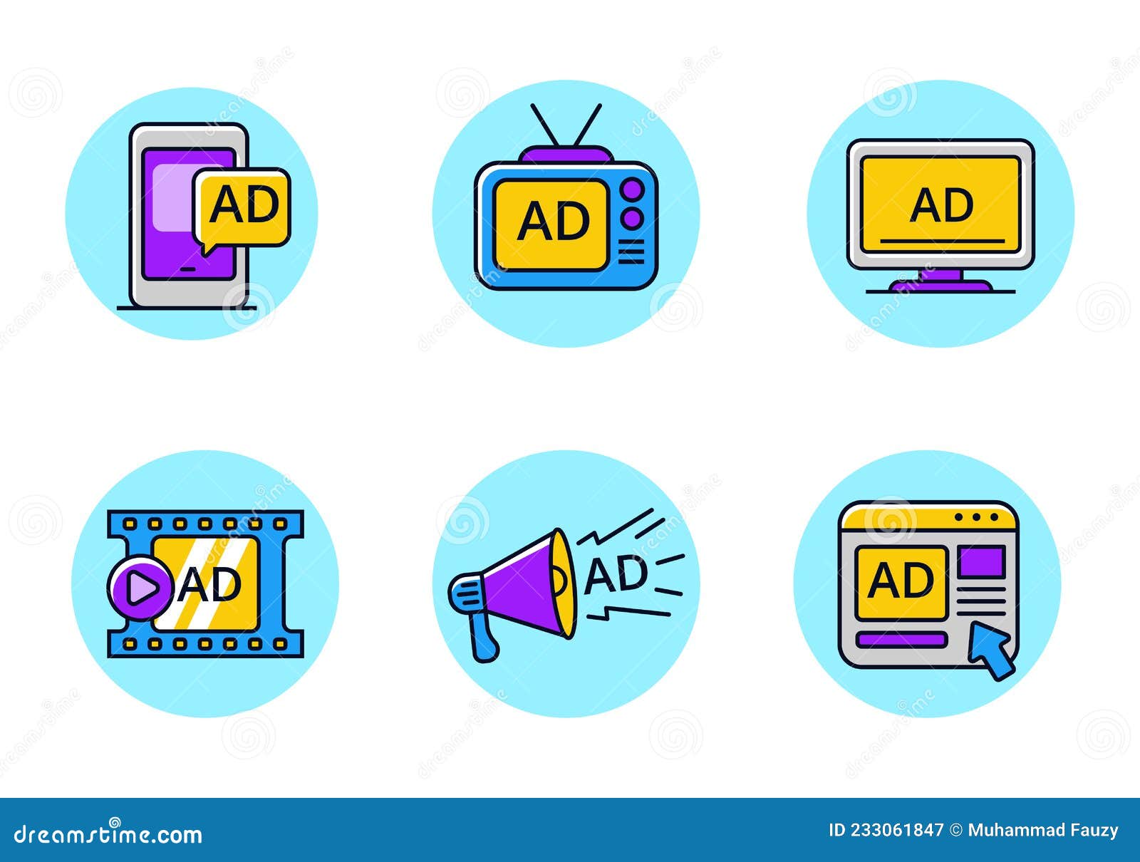 Set of Digital Advertising Icon in Colorful Style Stock Vector ...