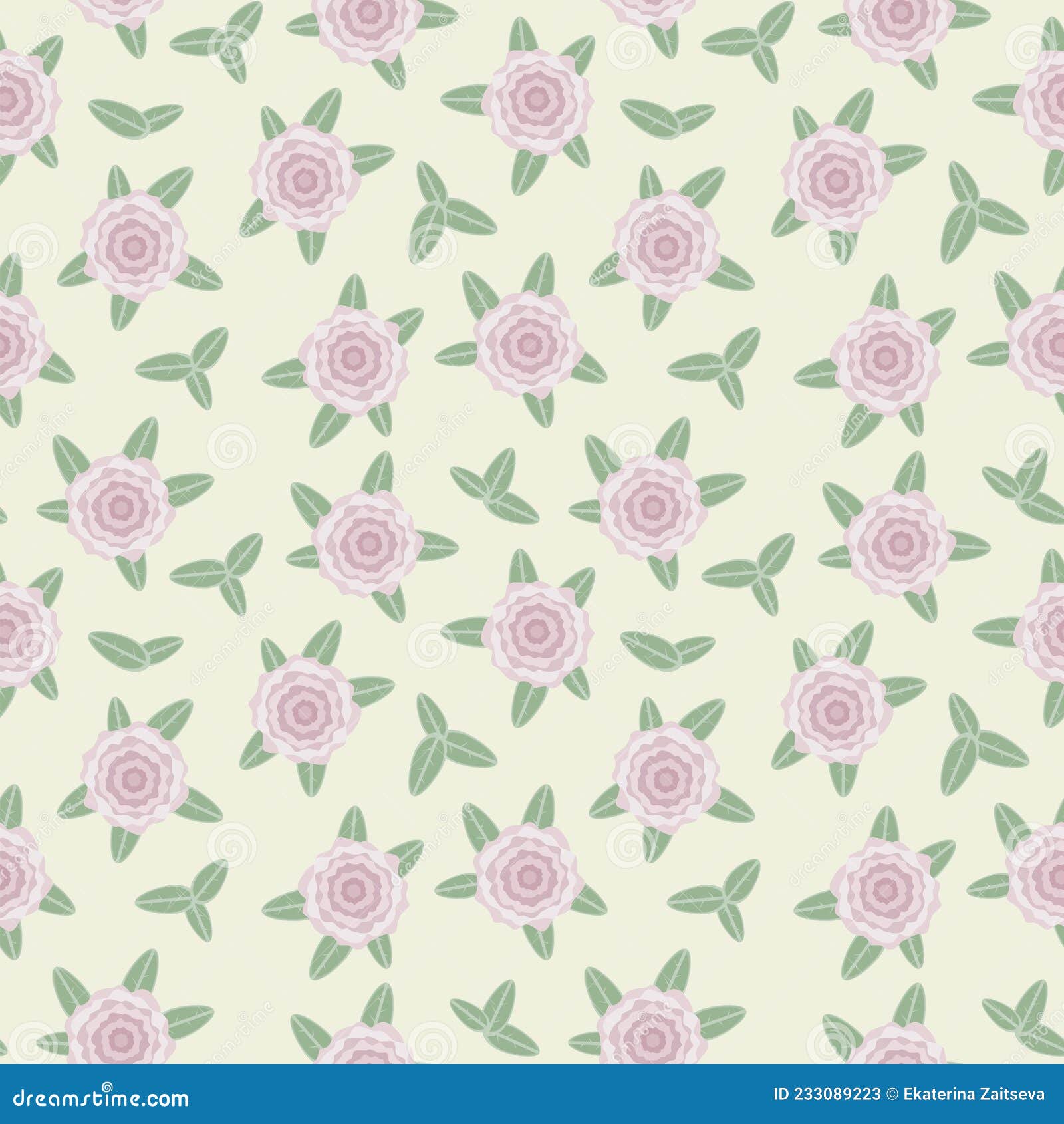 Pale Light with Pink Pastel Flowers with Leaves Seamless Vector Pattern ...