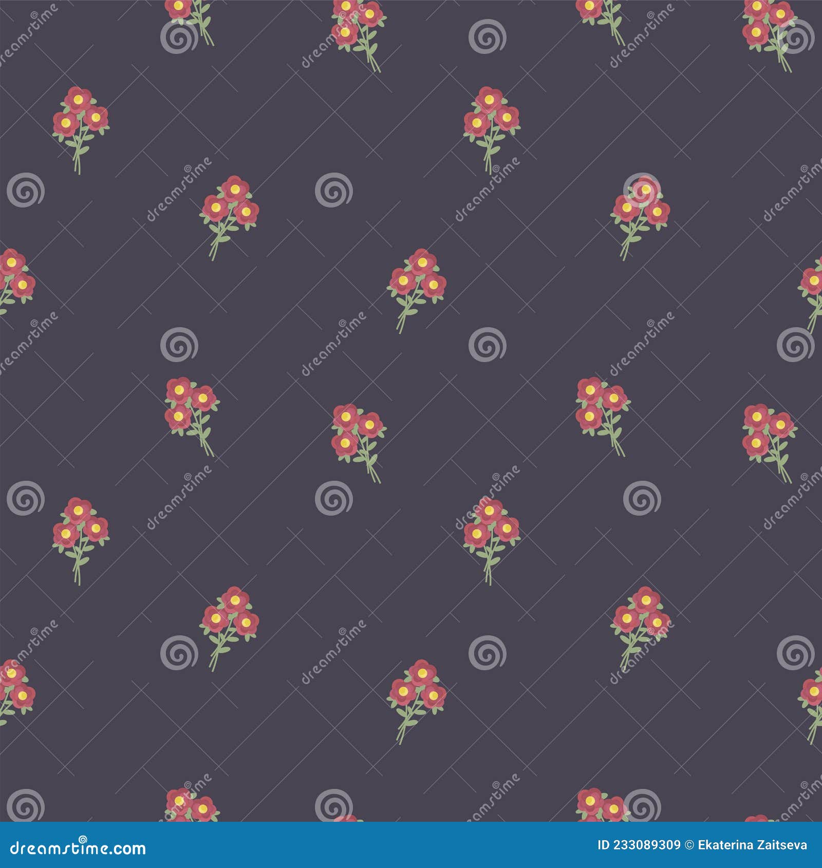 Dark with Small Red Flowers in Bouquets Seamless Vector Pattern Stock ...