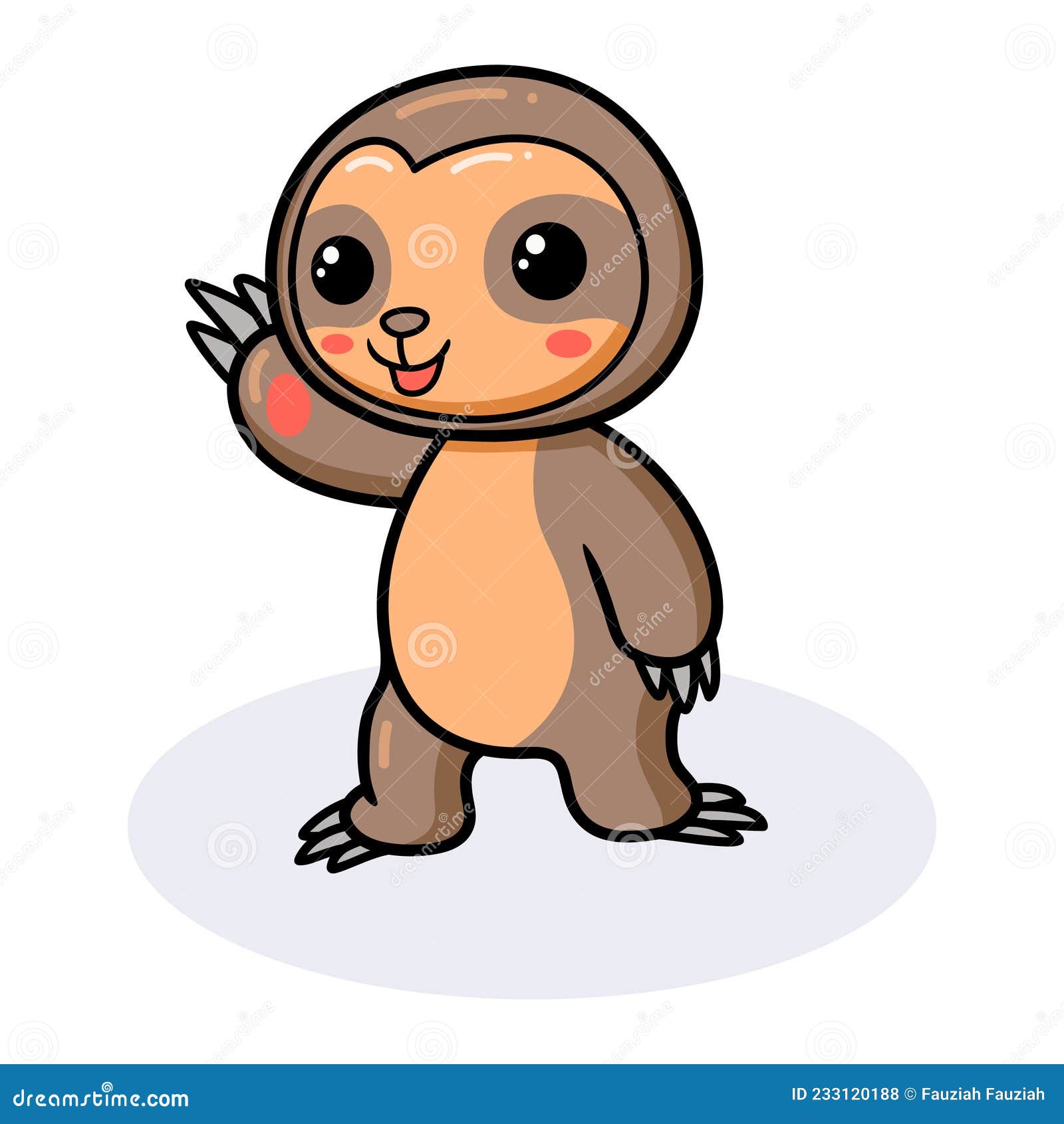 Cute Baby Sloth Cartoon Waving Hand Stock Vector - Illustration of ...