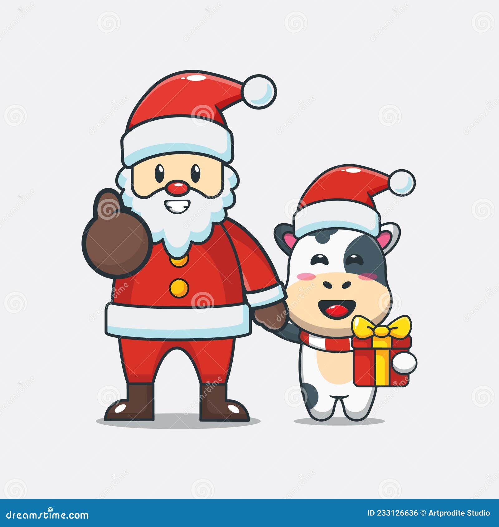 Cute Cow with Santa Claus. Cute Christmas Cartoon Illustration Stock ...