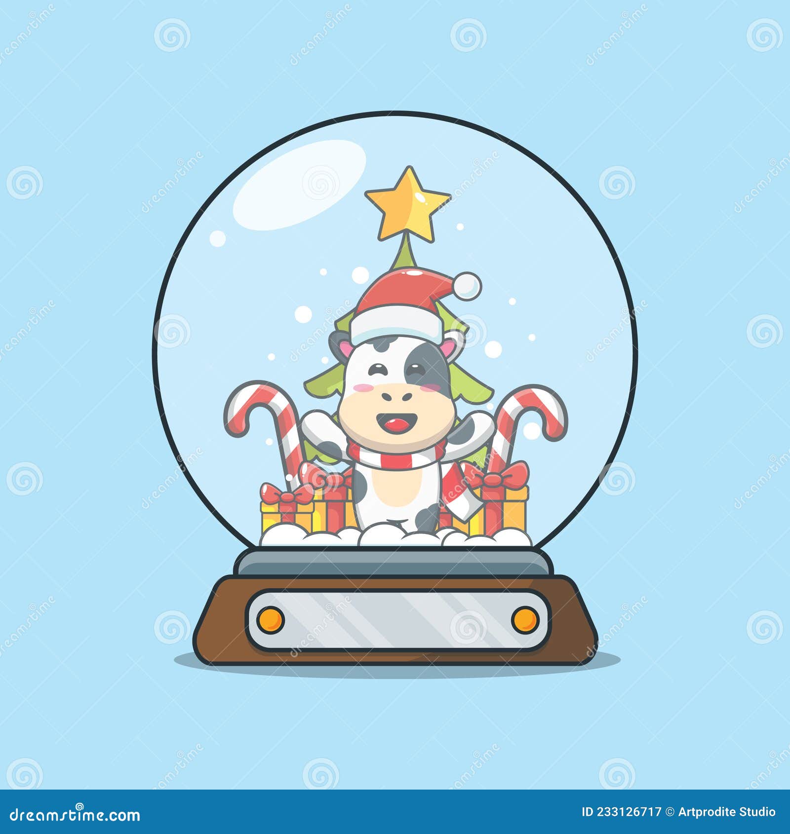 Cute Cow in Snow Globe. Cute Christmas Cartoon Illustration Stock ...