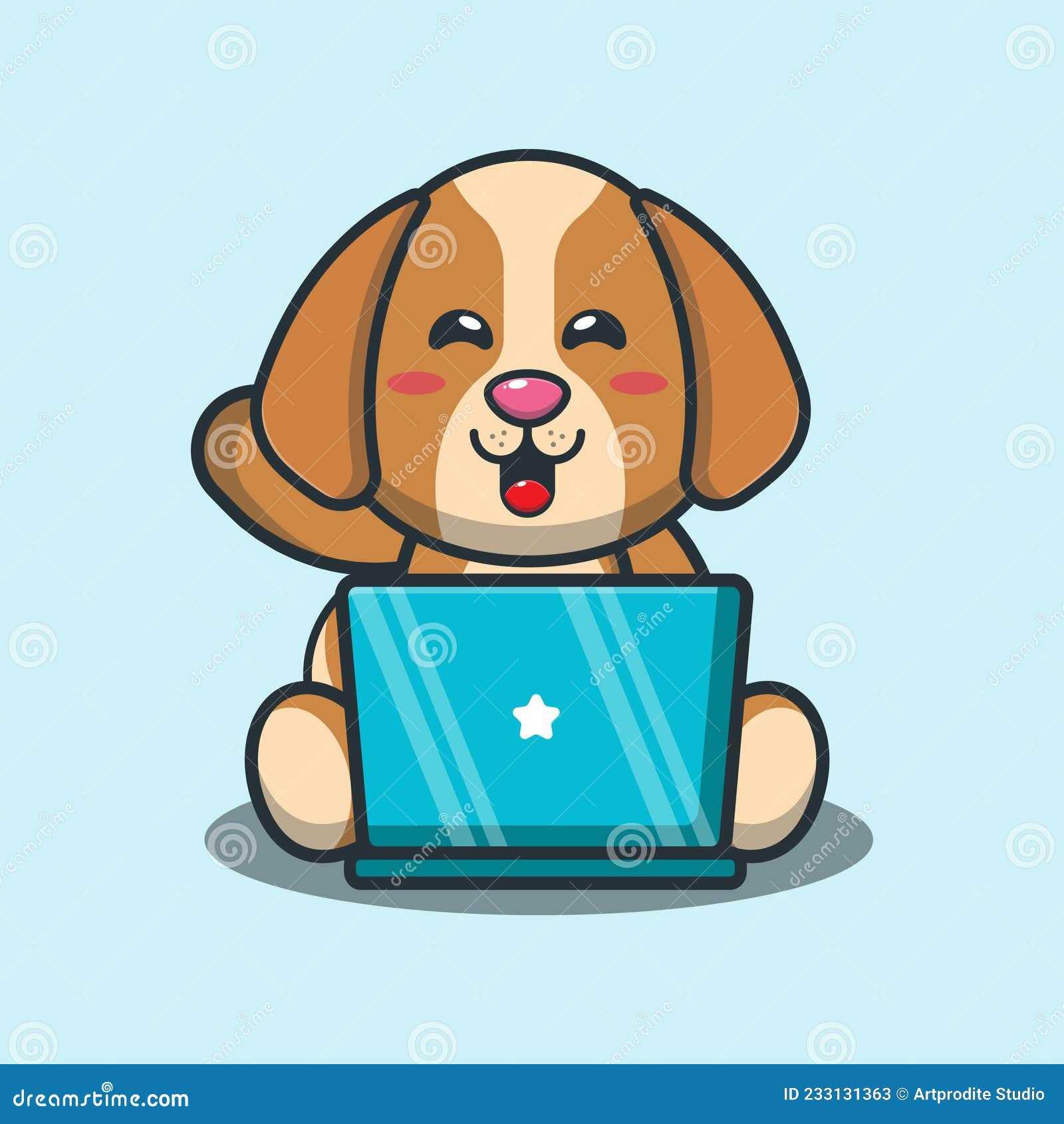 Cute Dog with Laptop. Cute Animal Cartoon Illustration Stock Vector ...
