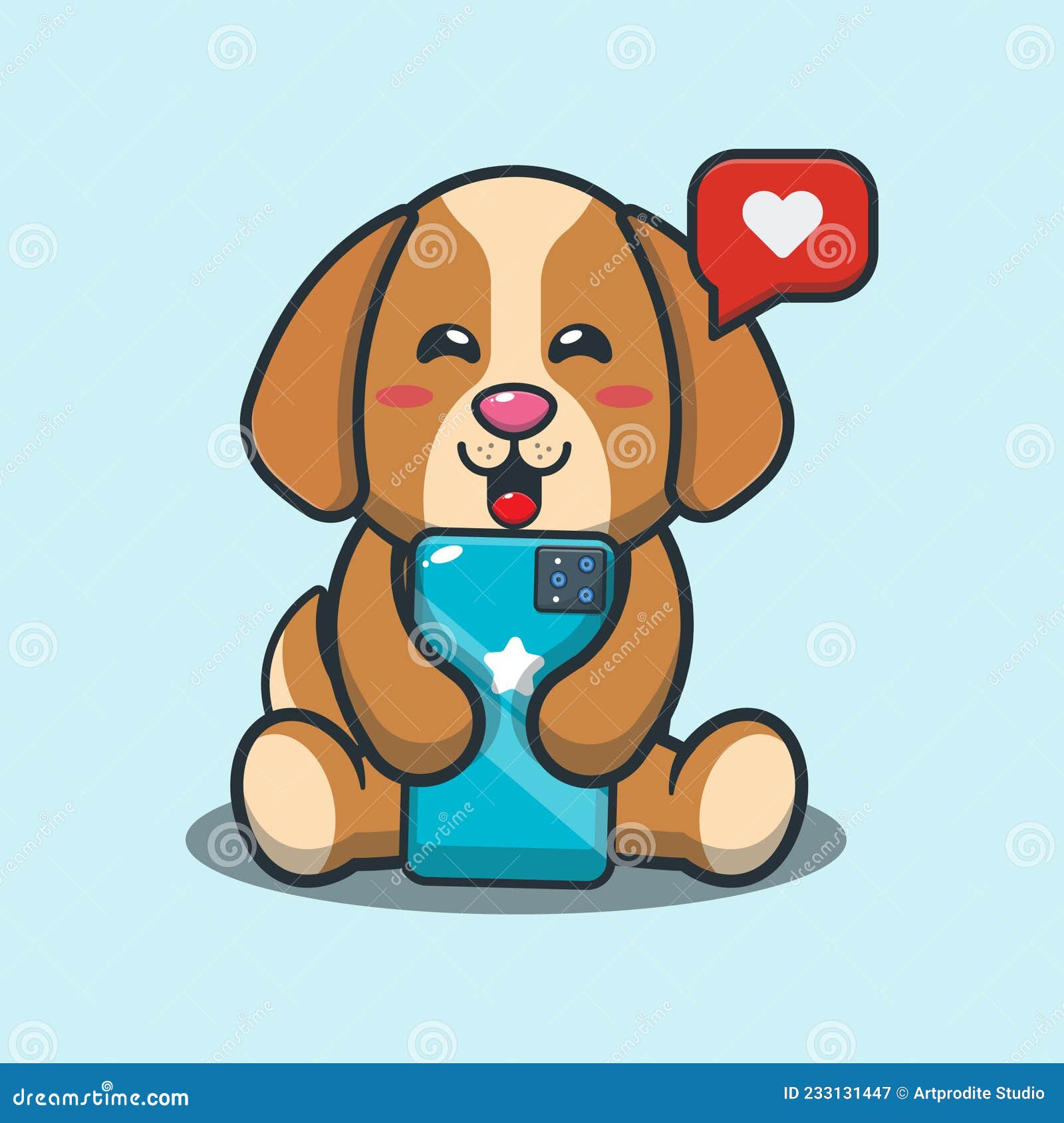 Cute Dog with Phone. Cute Animal Cartoon Illustration Stock Vector ...