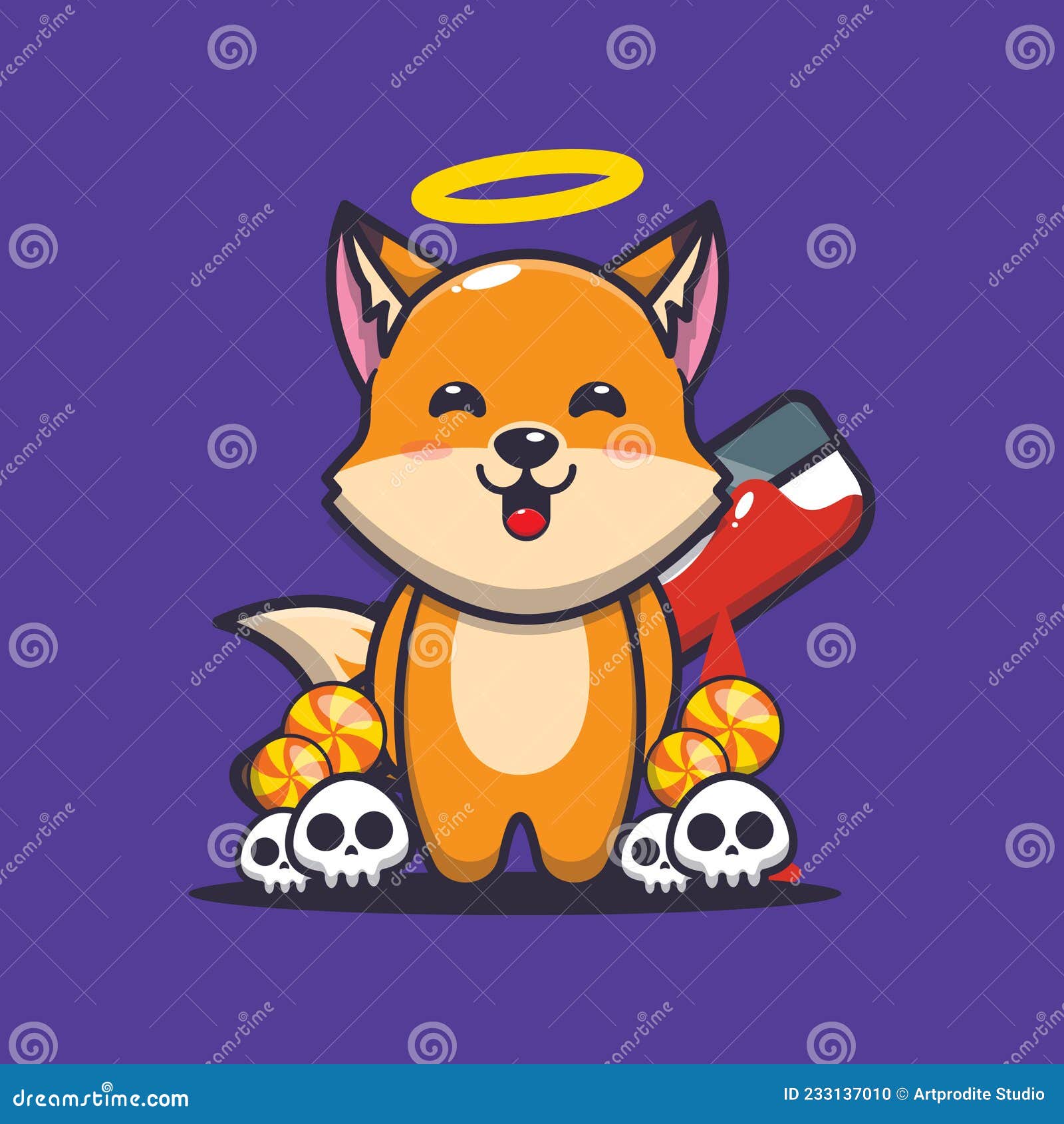 Good or Bad Fox Holding Bloody Machete in Halloween Day Stock Vector ...
