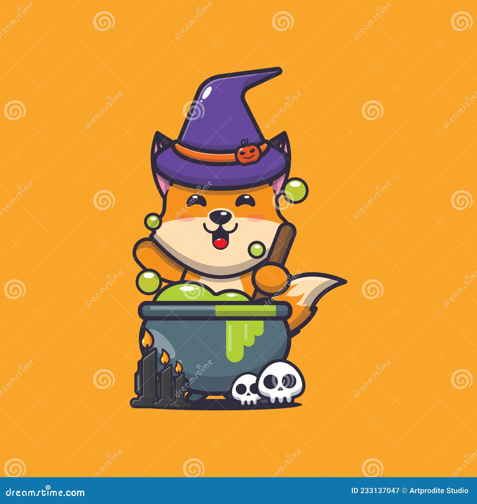 Cute Fox Witch Making Potion in Halloween Day. Stock Vector ...