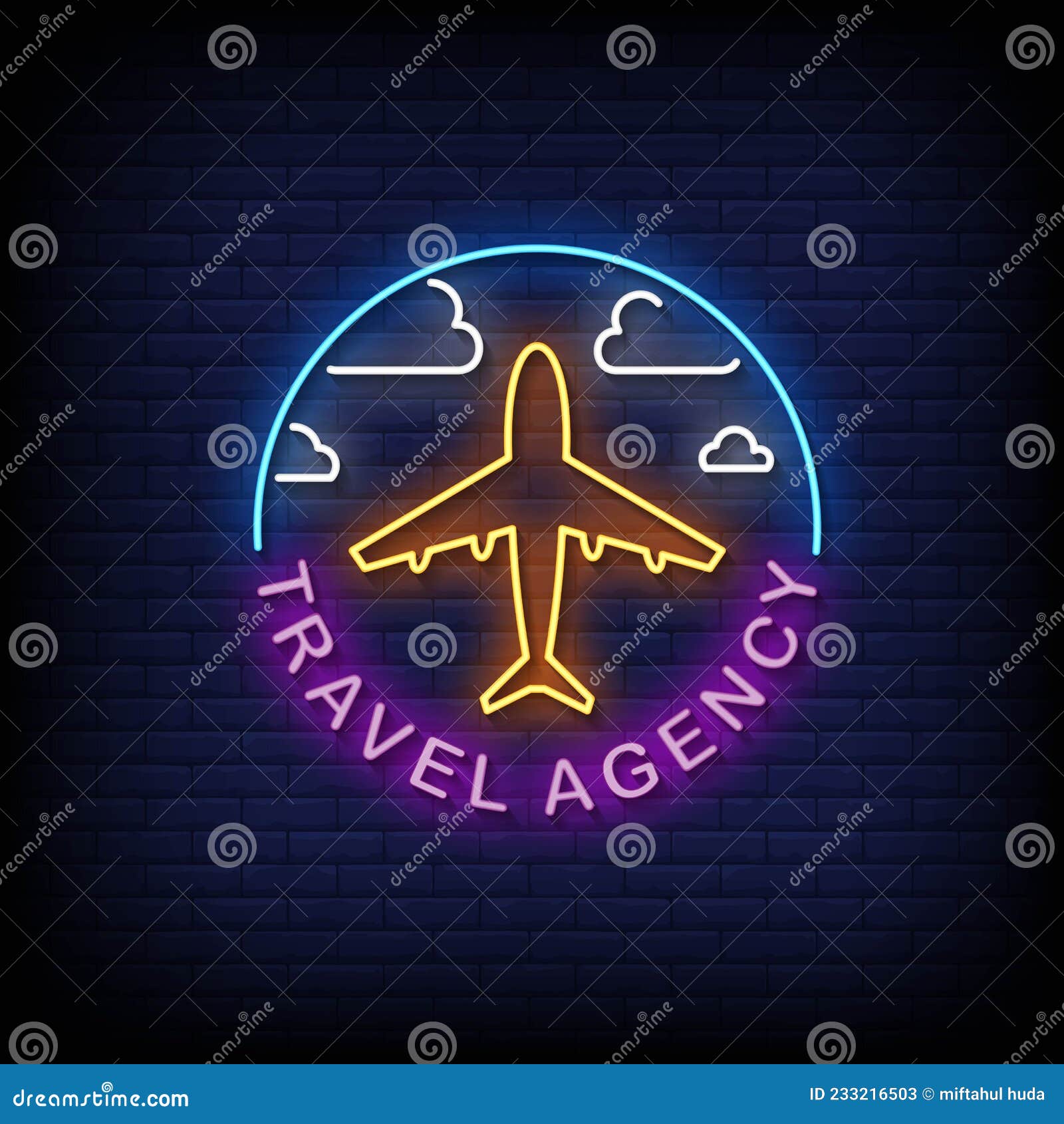 Travel Agency Neon Signs Style Text Vector Stock Vector - Illustration ...