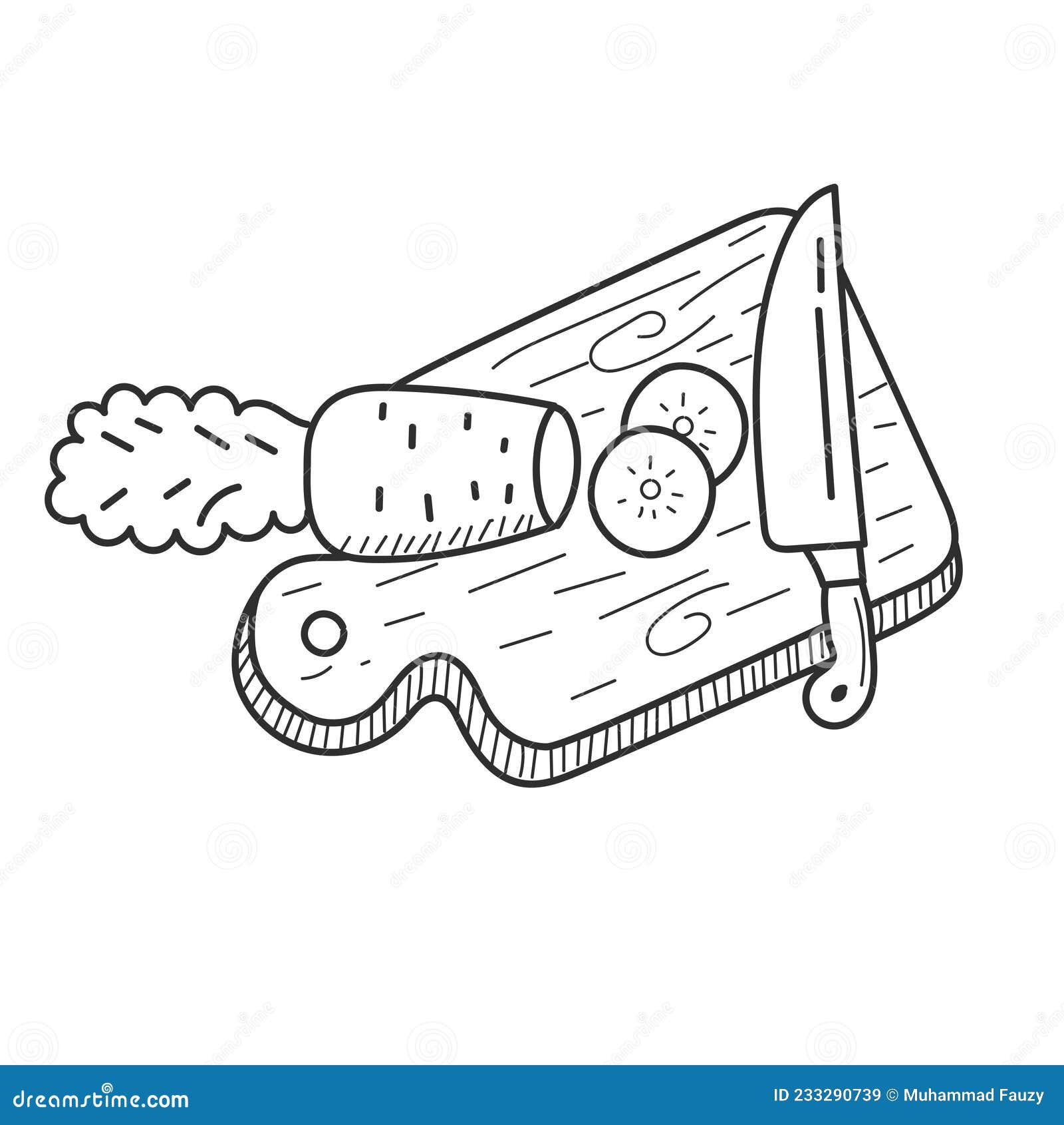 Chopping Board with Knife Vector Illustration in Doodle Drawing Style ...