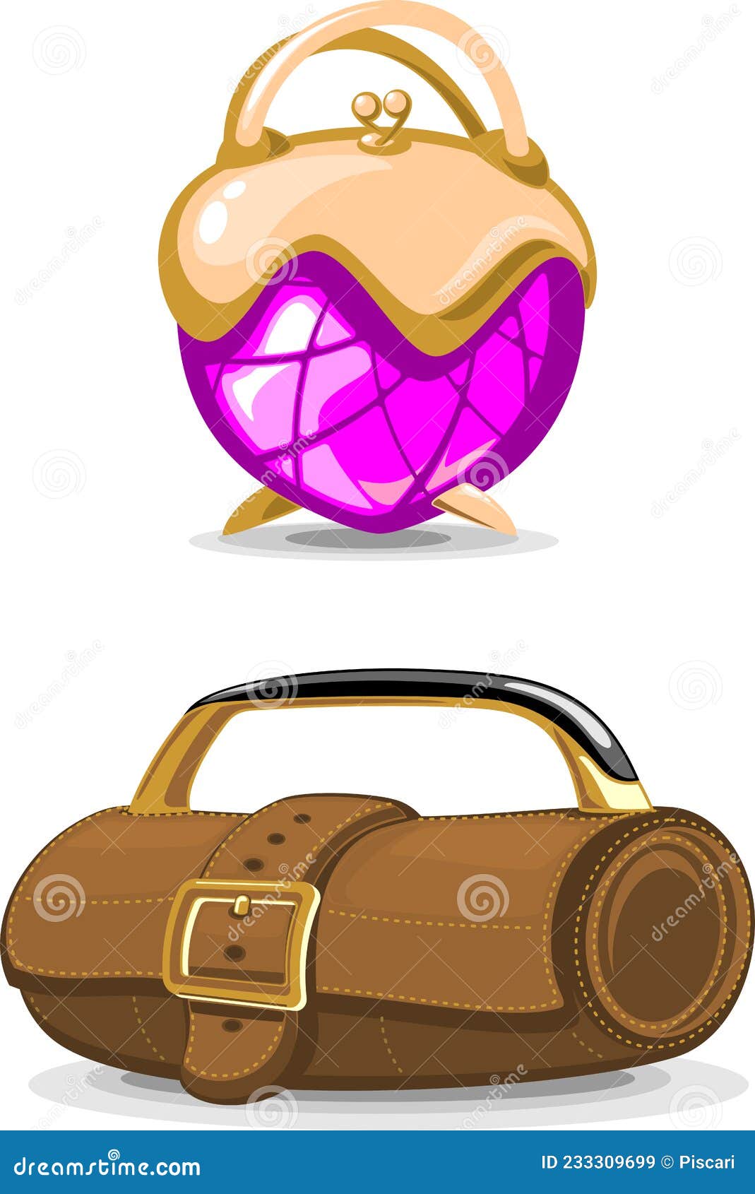 Vintage Handbags Isolated on White Stock Illustration - Illustration of ...
