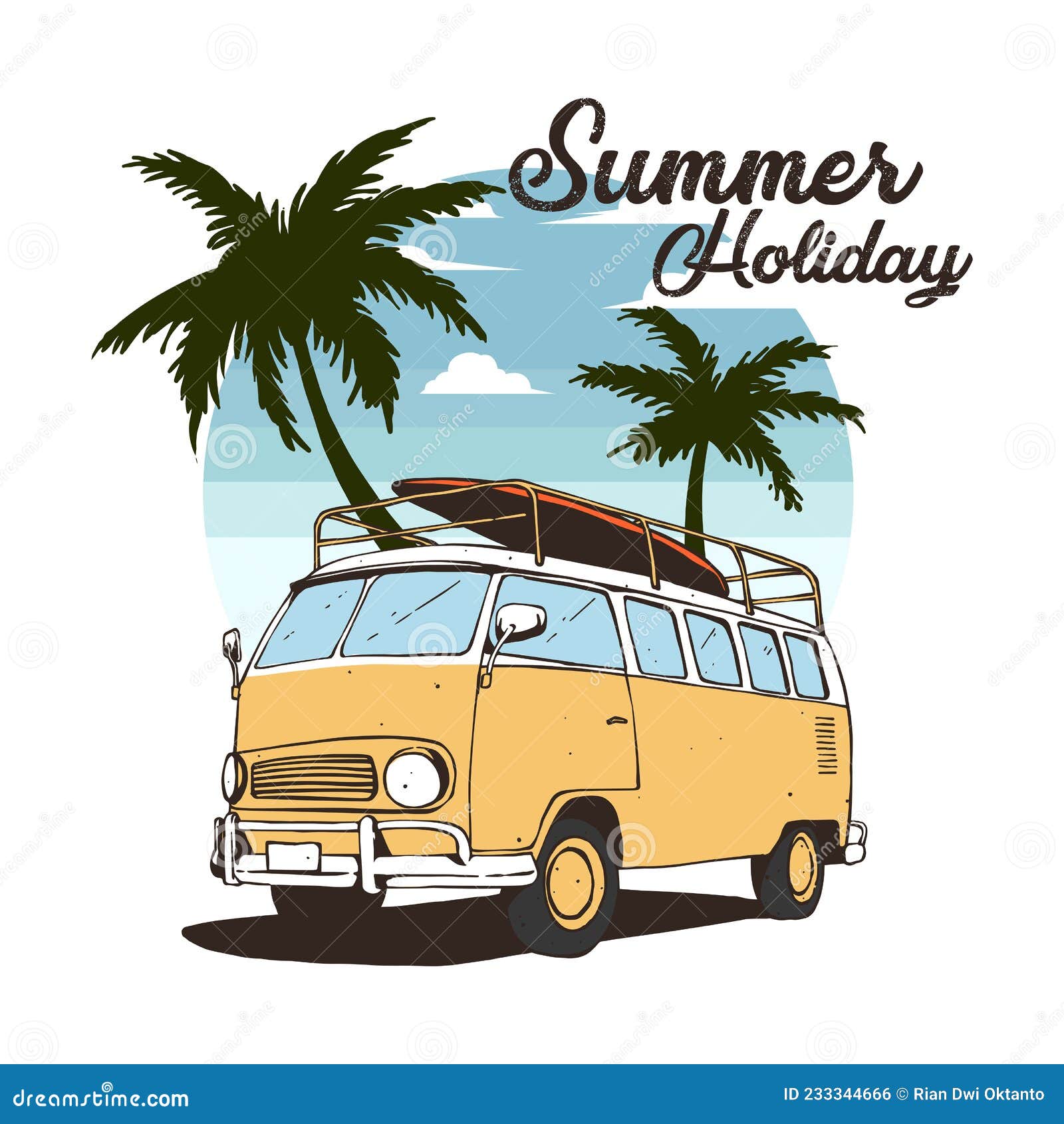 Summer holiday with van stock vector. Illustration of panorama - 233344666