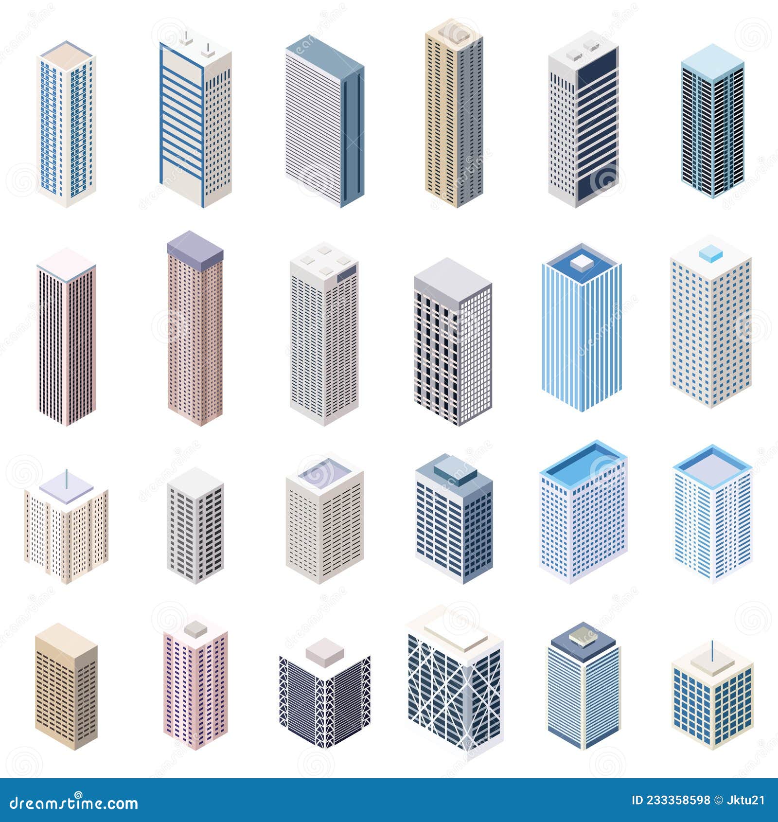 Isometric Buildings Vector Set Isolated on White Background Stock ...