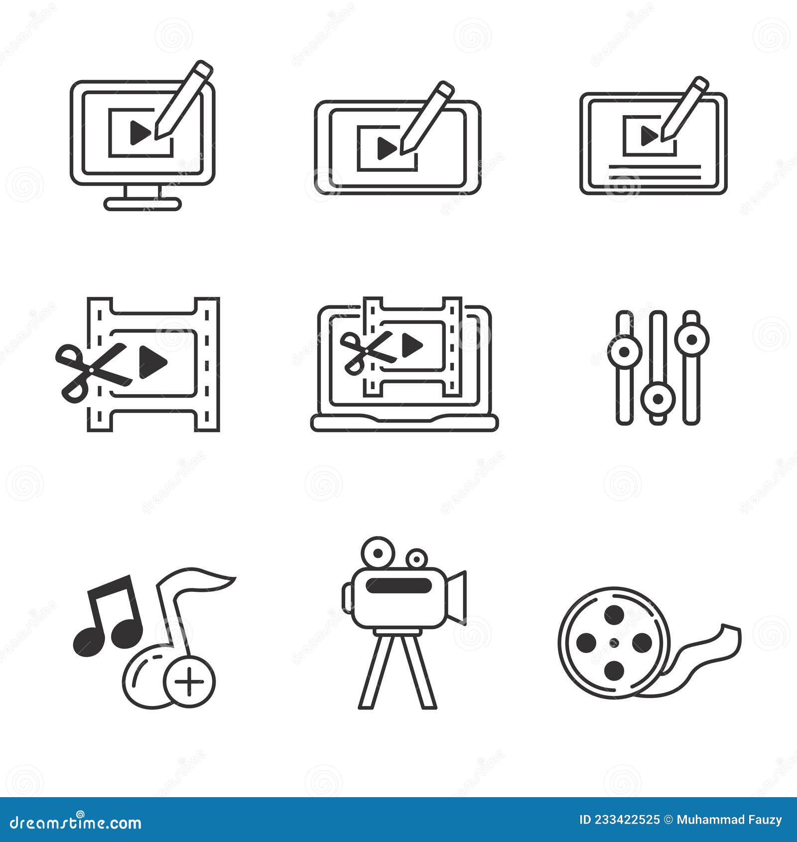 Set of Video Editing Icon in Linear Style Stock Vector - Illustration ...