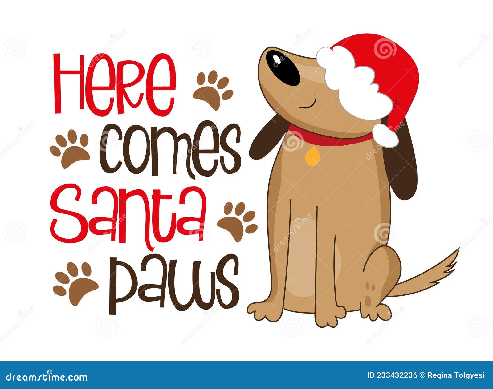Here Comes Santa Paws - Funny Saying with Cute Dog in Santa Hat Stock ...