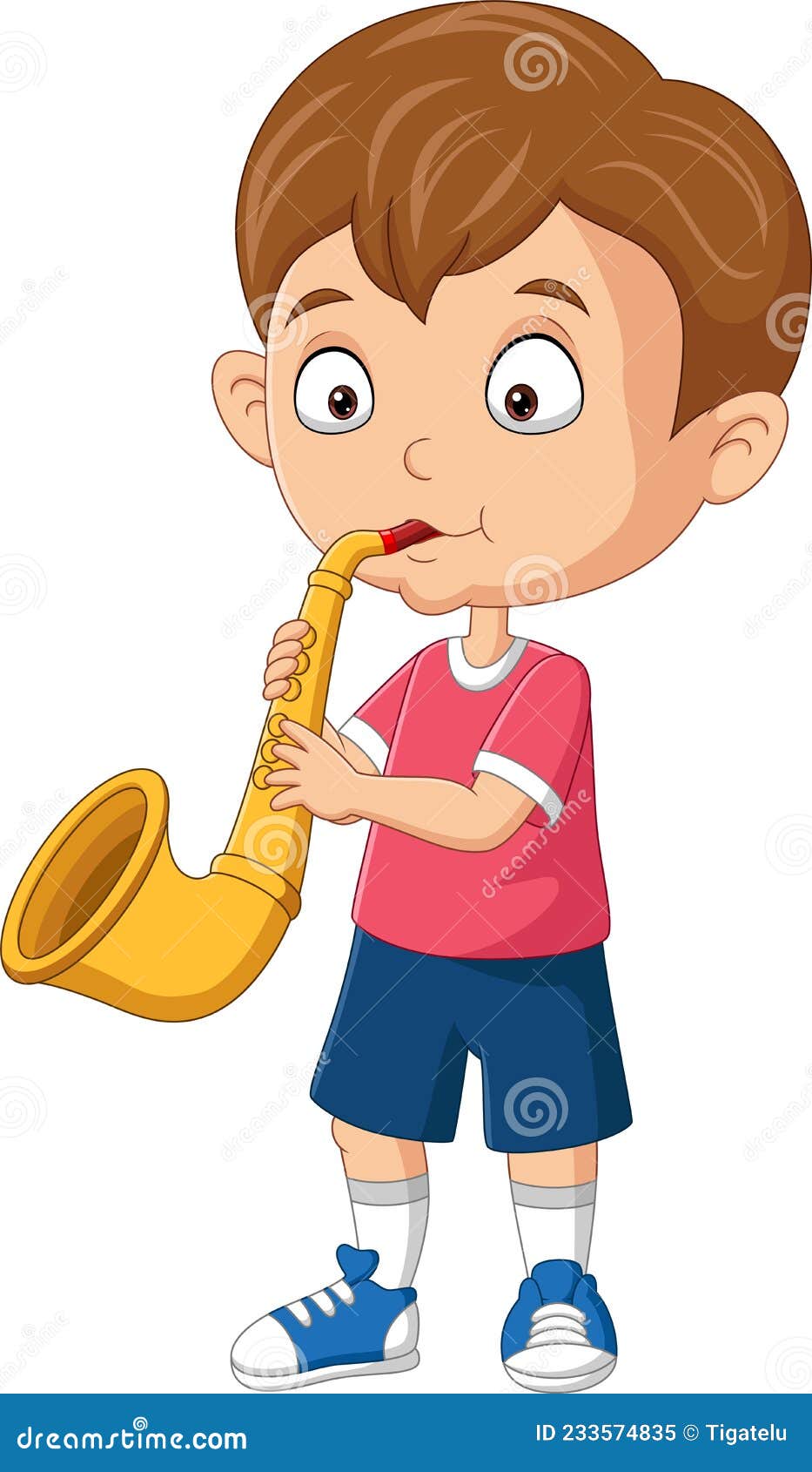 Cartoon Little Boy Playing a Trumpet Stock Vector - Illustration of ...